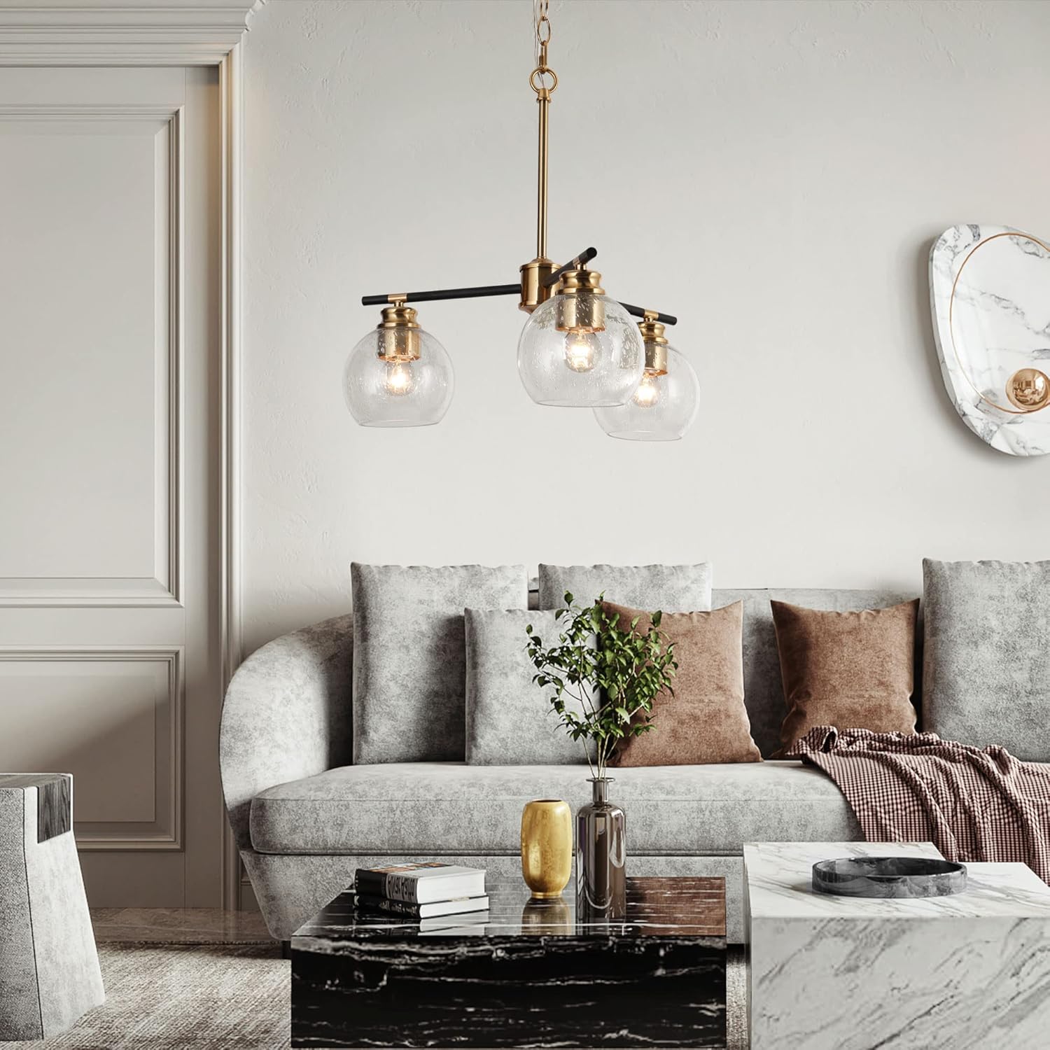 Durent Lighting Moderno candelabro negro y dorado, lámpara colgante de ...