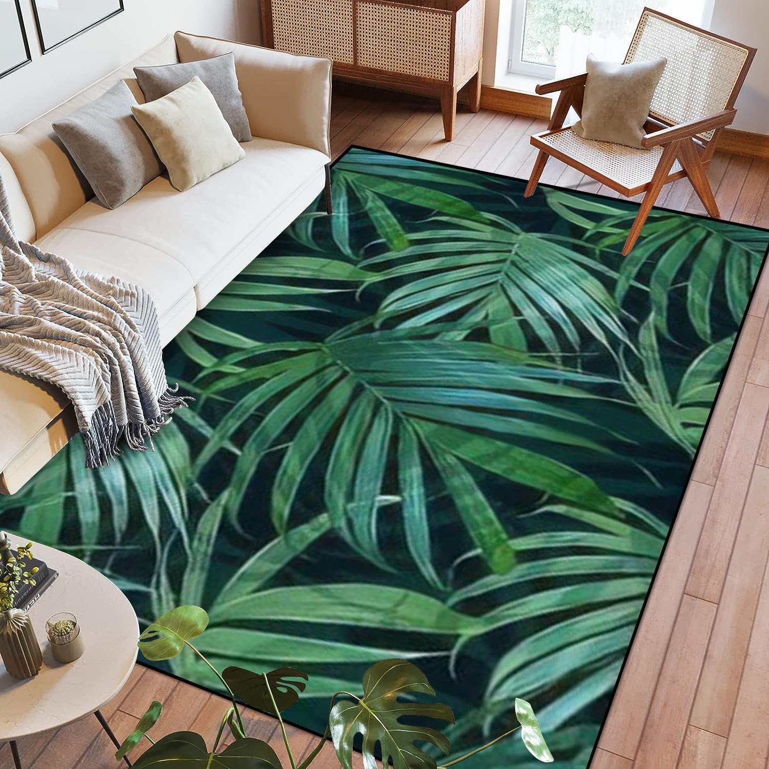 Amazon.com: Area Rug Palm Frond Tropical Leaves Seamless Pattern Banana ...