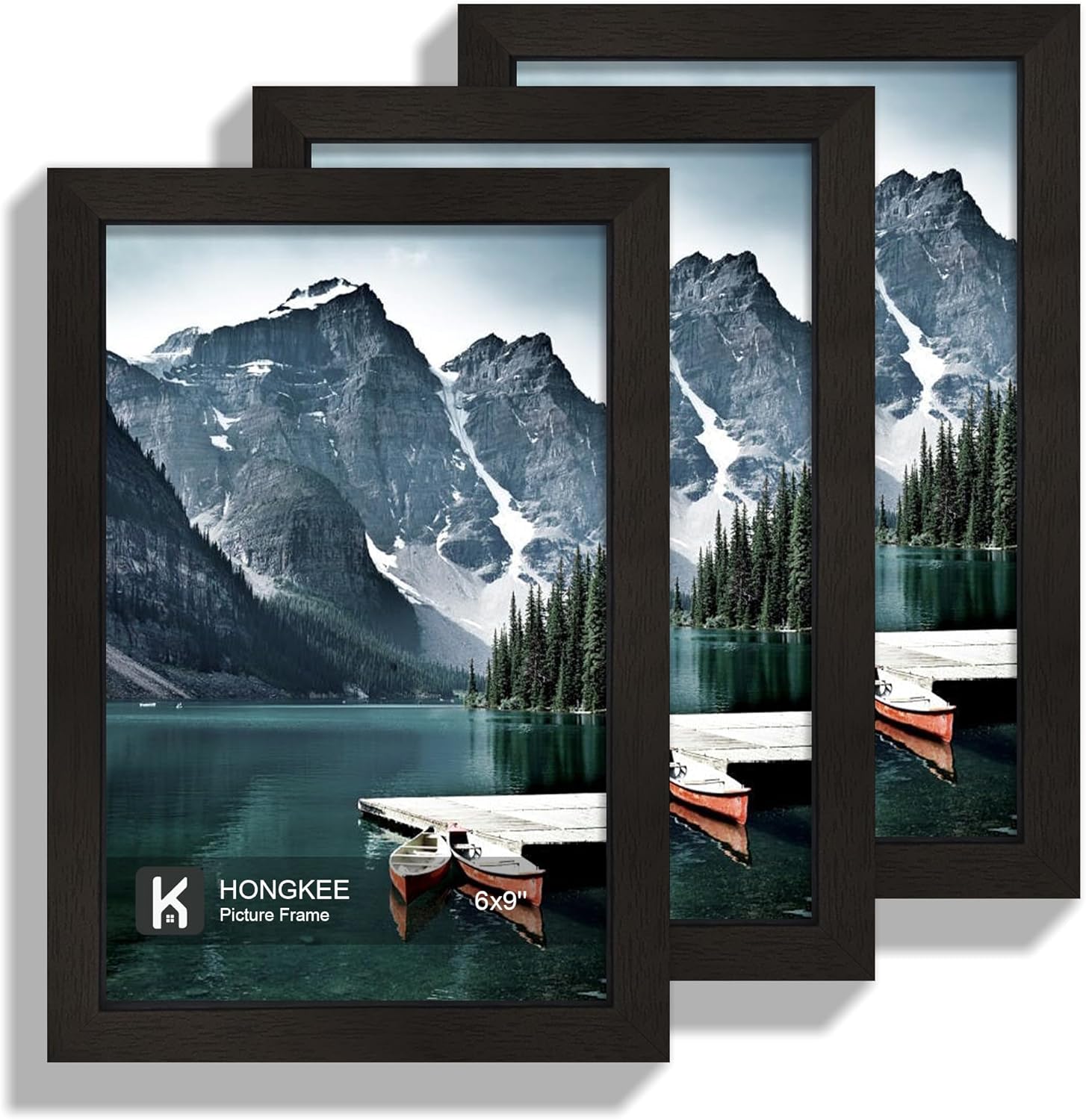 Hongkee 6x9 Picture Frame - Made of Real Glass and Black Wooden Frame ...