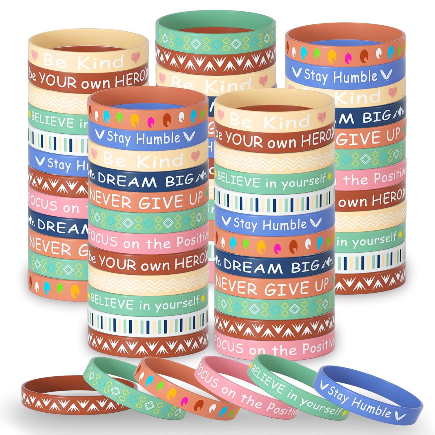 Amazon.com : Morcheiong 120 Pieces Motivational Rubber Bracelets ...