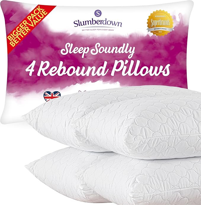 Slumberdown Hotel Quality Pillows 4 Pack - Bouncy Firm Support Side ...