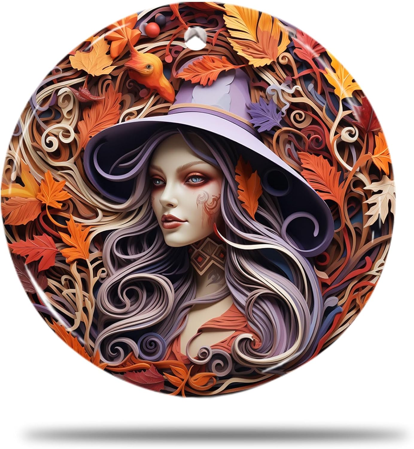 Amazon.com: 3D Wood Layer Sculpture of A Witch Halloween 3D Ceramic ...