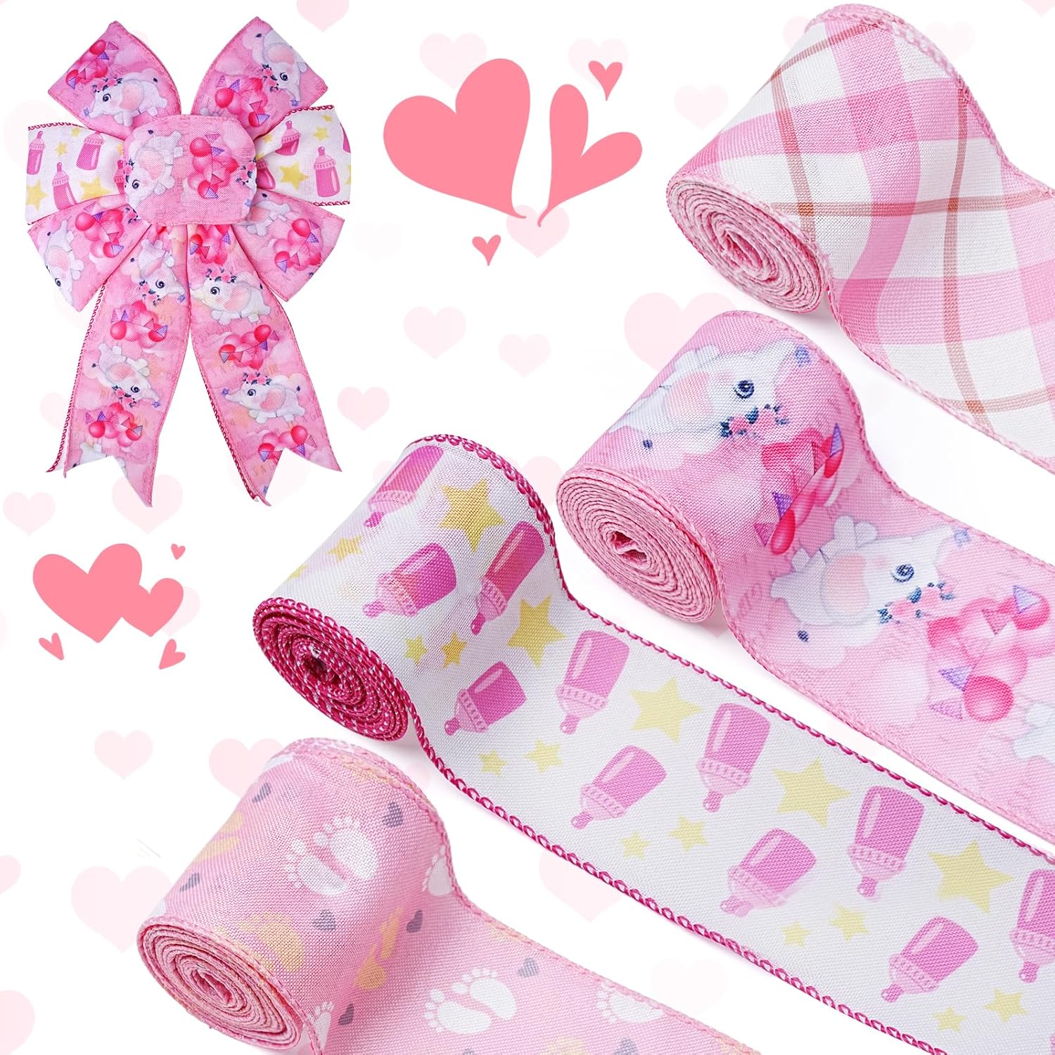 Amazon.com: 4 Rolls 20 Yards Baby Pink Ribbon Baby Shower Ribbon It's a ...