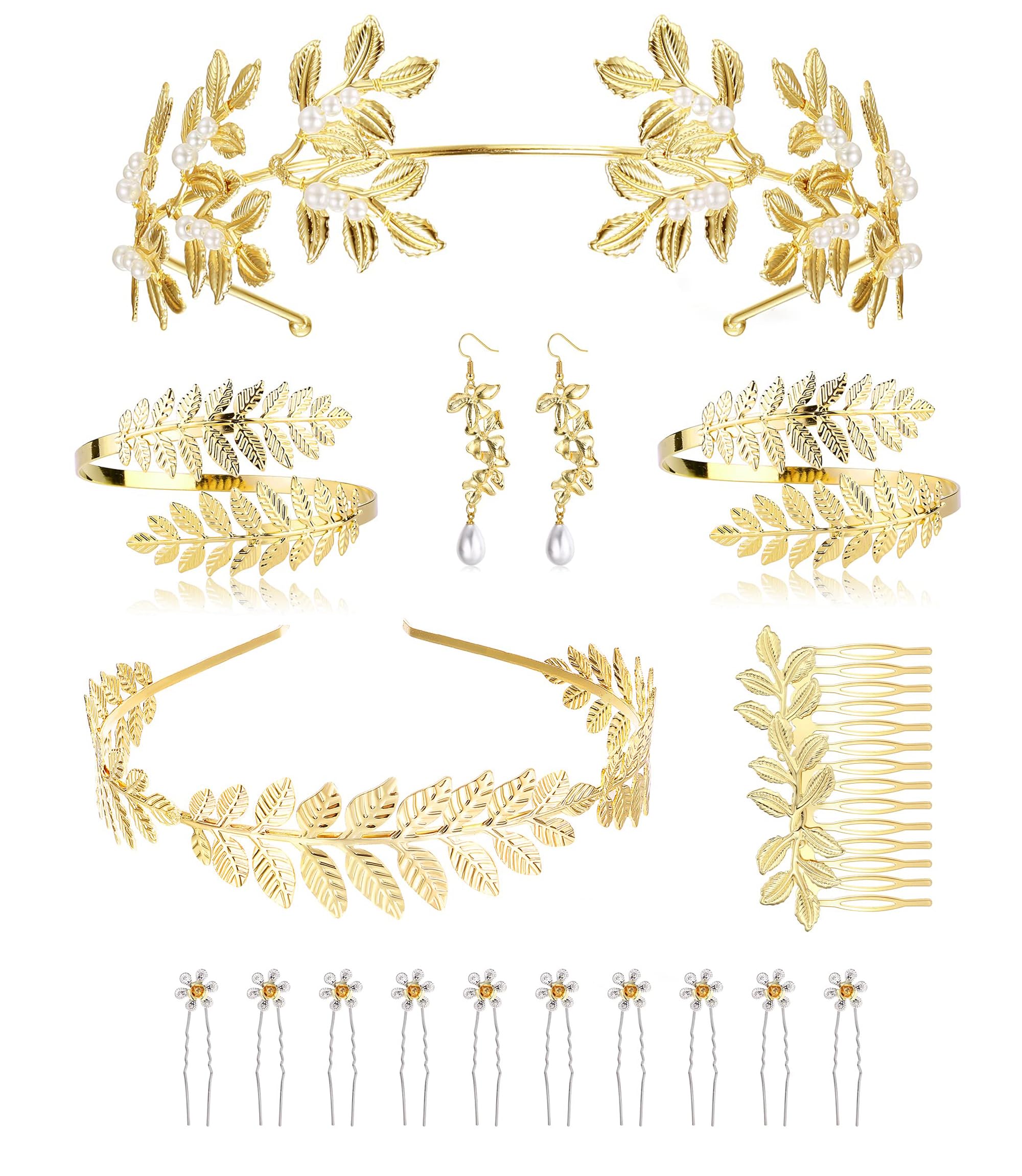 ORAZIO 7 Pieces Greek Goddess Costume Accessories Set for Women Golden ...