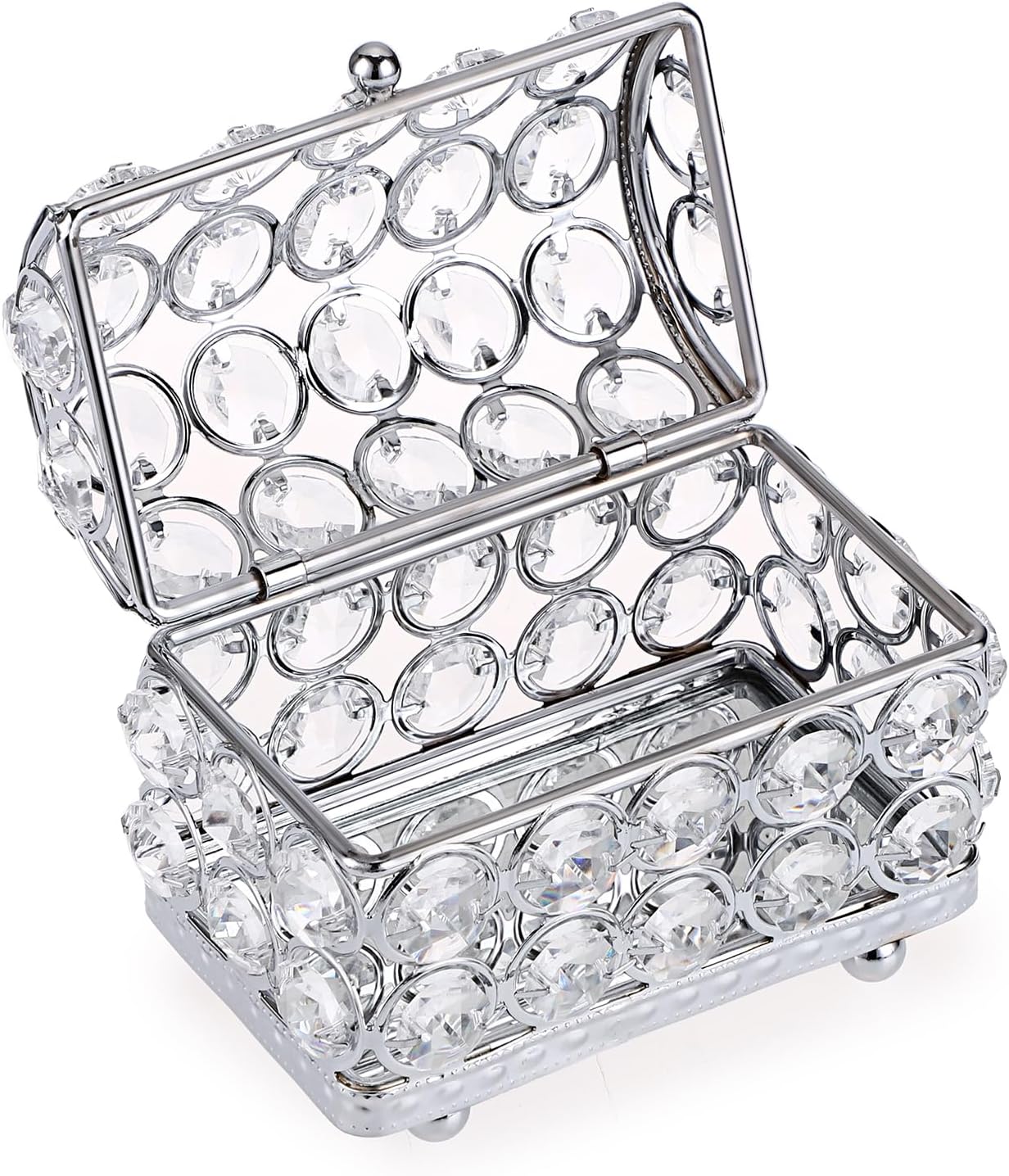 Amazon.com: Hipiwe Crystal Jewelry Trinket Box Silver Mirrored Treasure ...