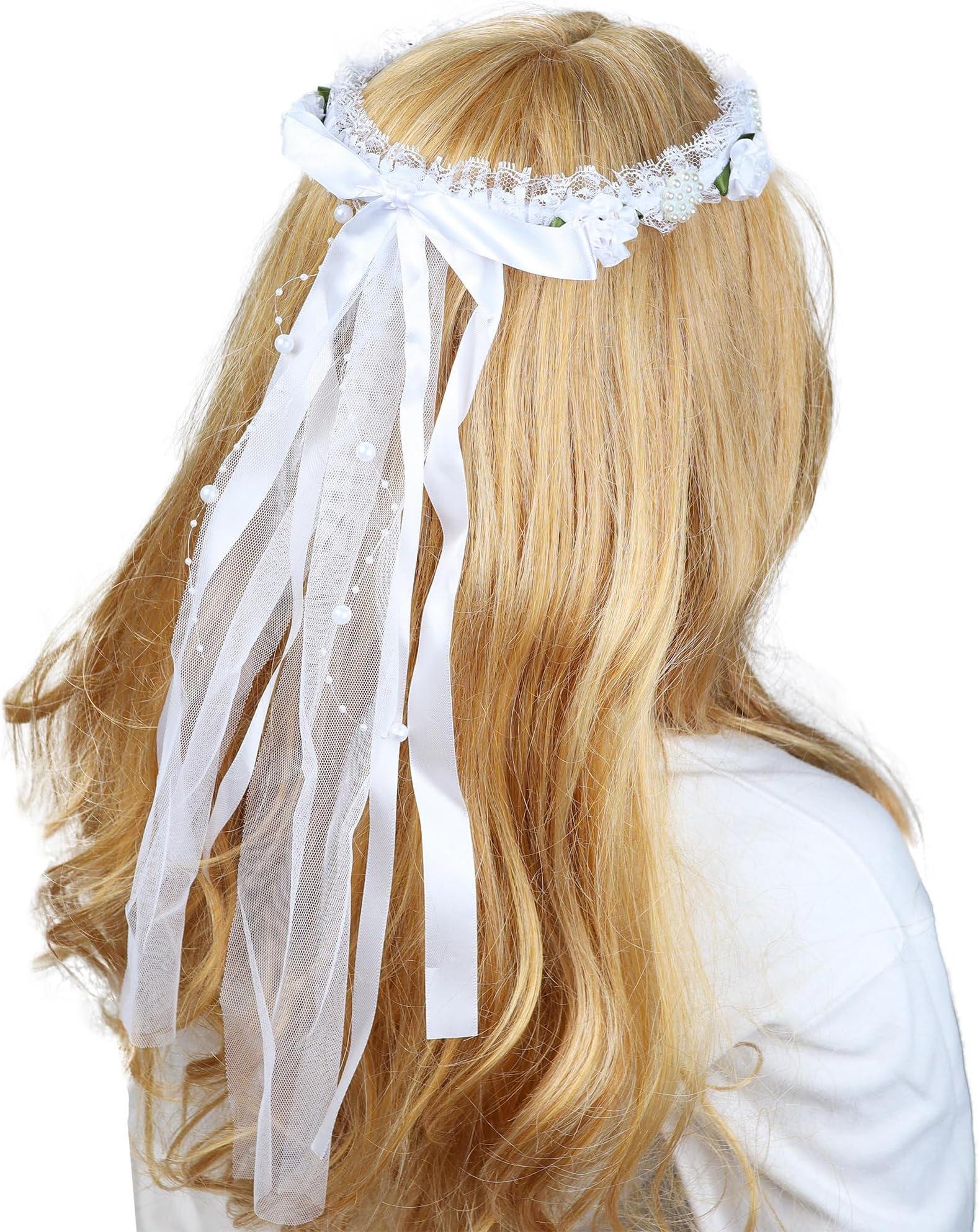 Amazon.com : Needzo First Holy Communion Headpiece, White Veil Headband ...