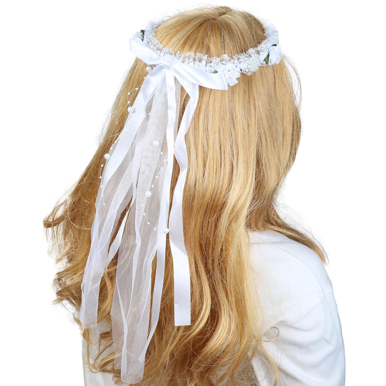Amazon.com : Needzo First Holy Communion Headpiece, White Veil Headband ...