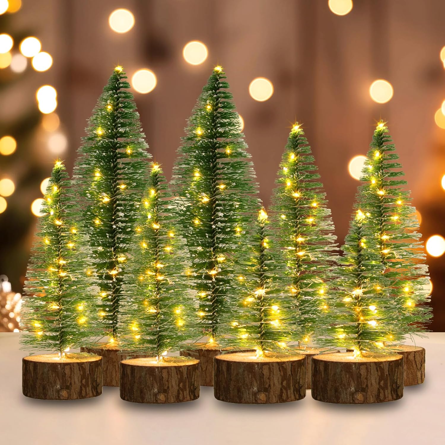Amazon.com: 8 PCS Mini Christmas Trees, Artificial Bottle Brush Trees ...