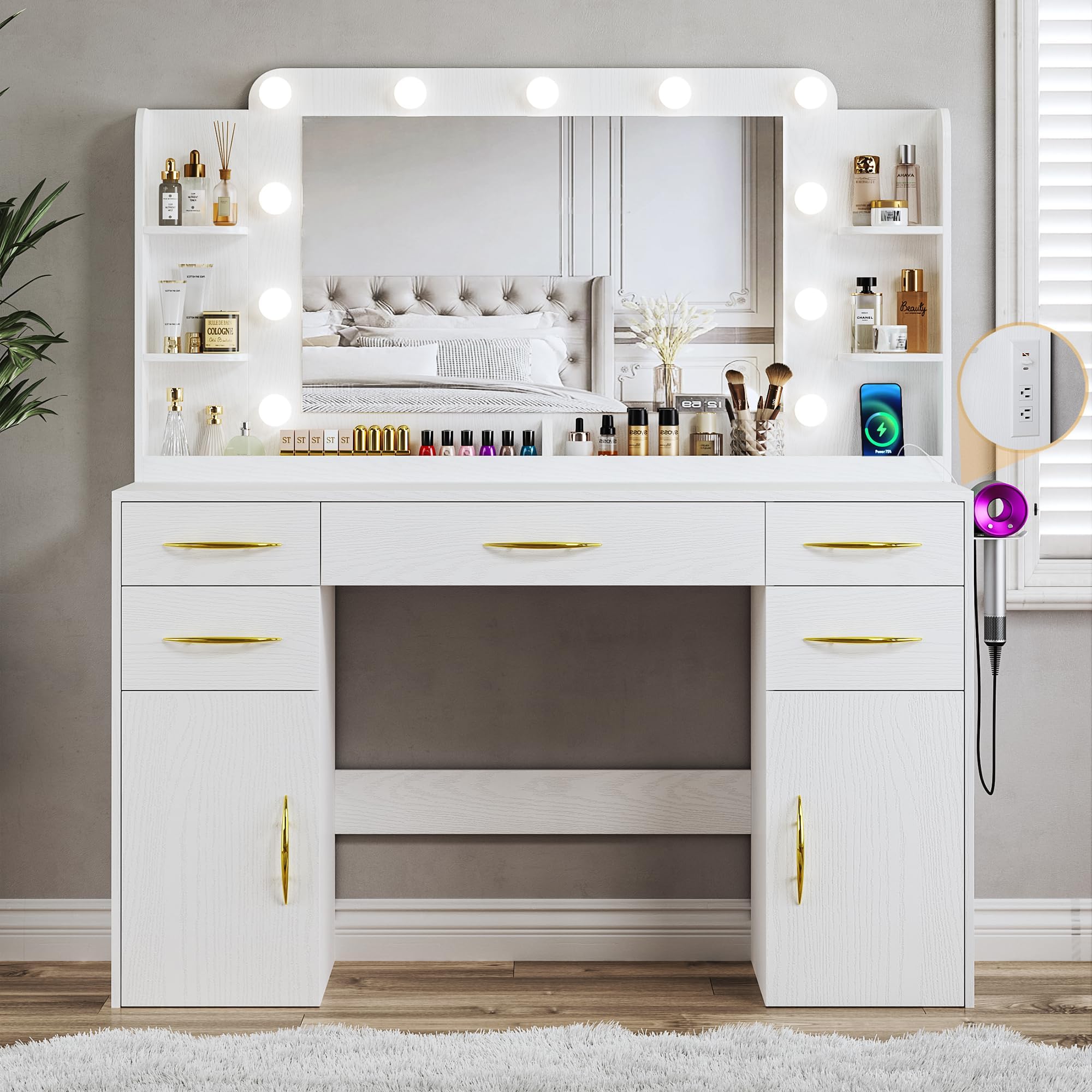 Amazon.com: Makeup Vanity Desk with Mirror and 11 Adjustable Brightness ...