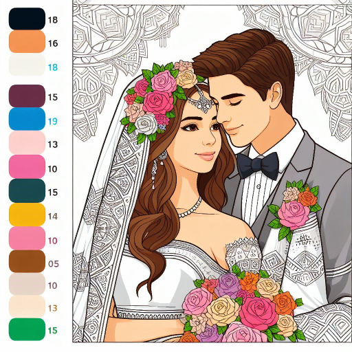 Bride and Groom Color By Number Book - Adult Wedding Coloring game ...