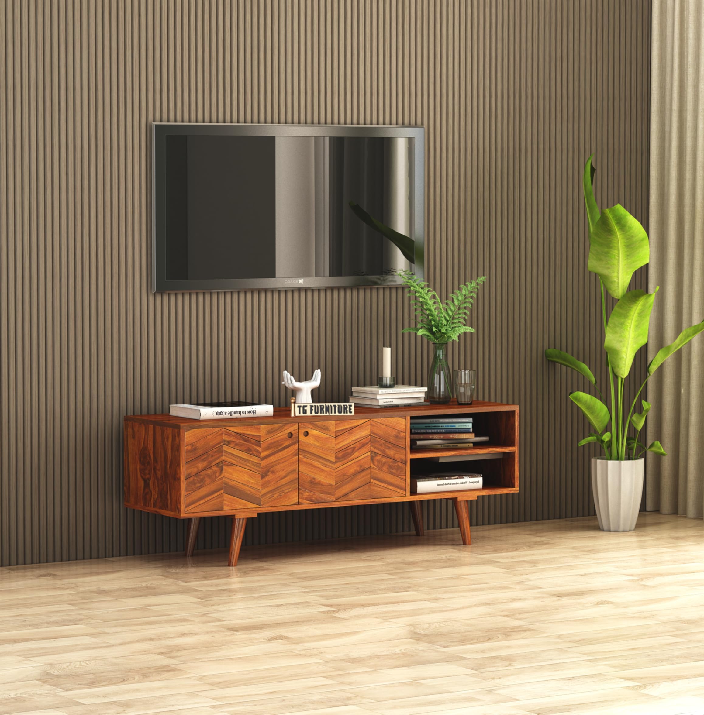 DecorNation Akiwa Solid Wood TV Unit Table - One Compartment with with ...