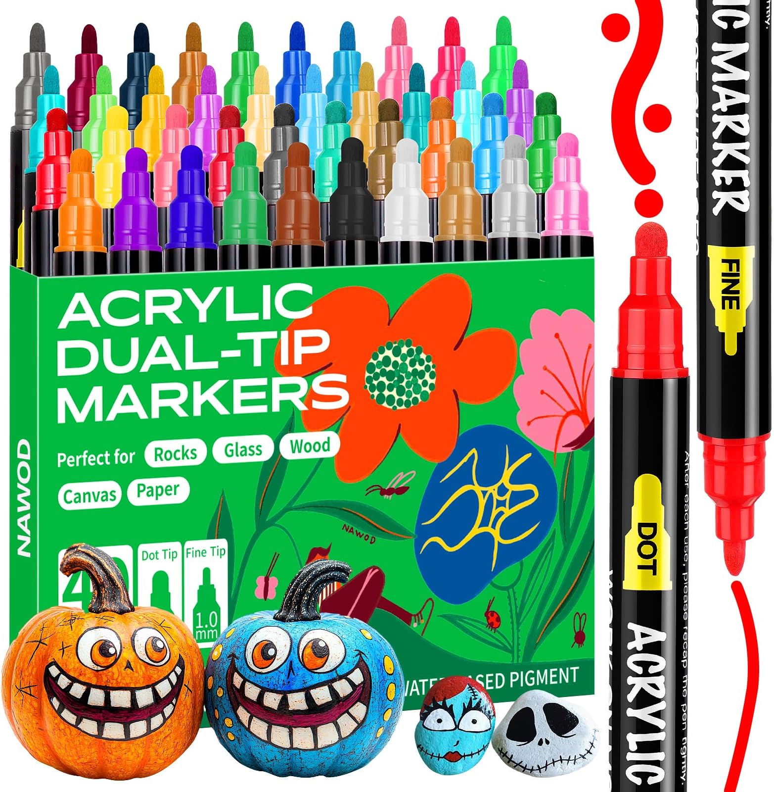 Amazon.com: NAWOD 40 Colors Acrylic Paint Pens, Dual Tip Acrylic Paint ...