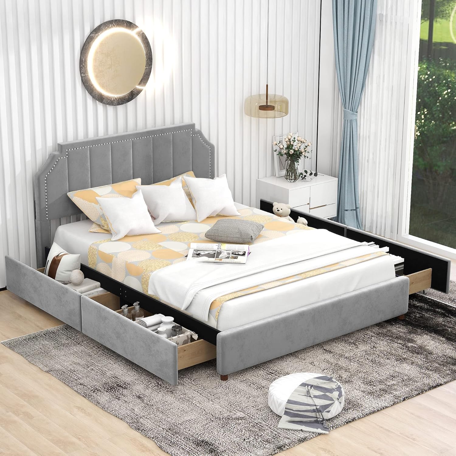 Amazon.com: Bellemave Queen Upholstered Platform Storage Bed Frame ...