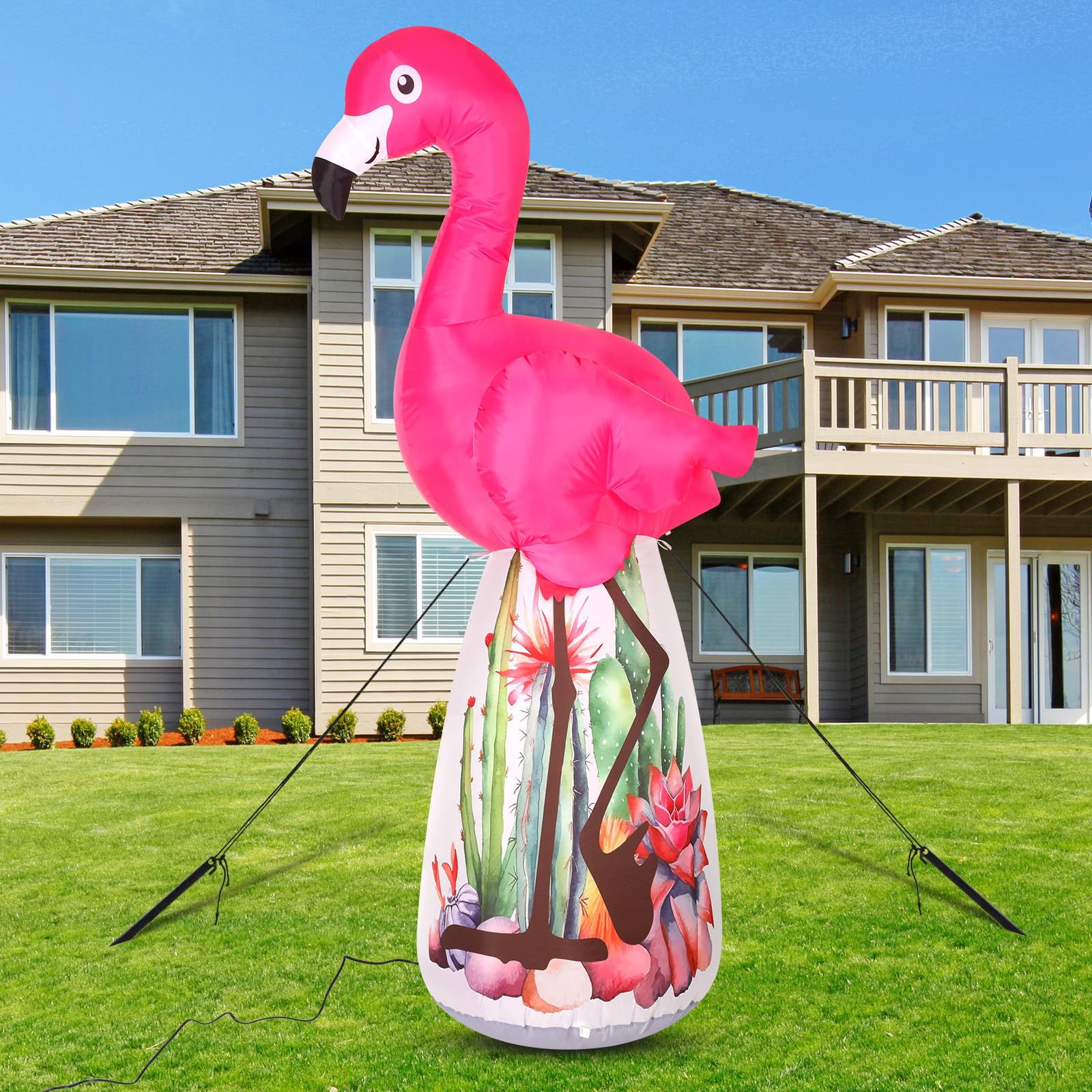 6 ft Tall Giant Summer Inflatable Flamingo Pre Lit LED Lights Outdoor ...