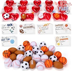 Amazon.com: Motionchic 32 Sets Kids Valentine Day Sports Bouncy Ball ...