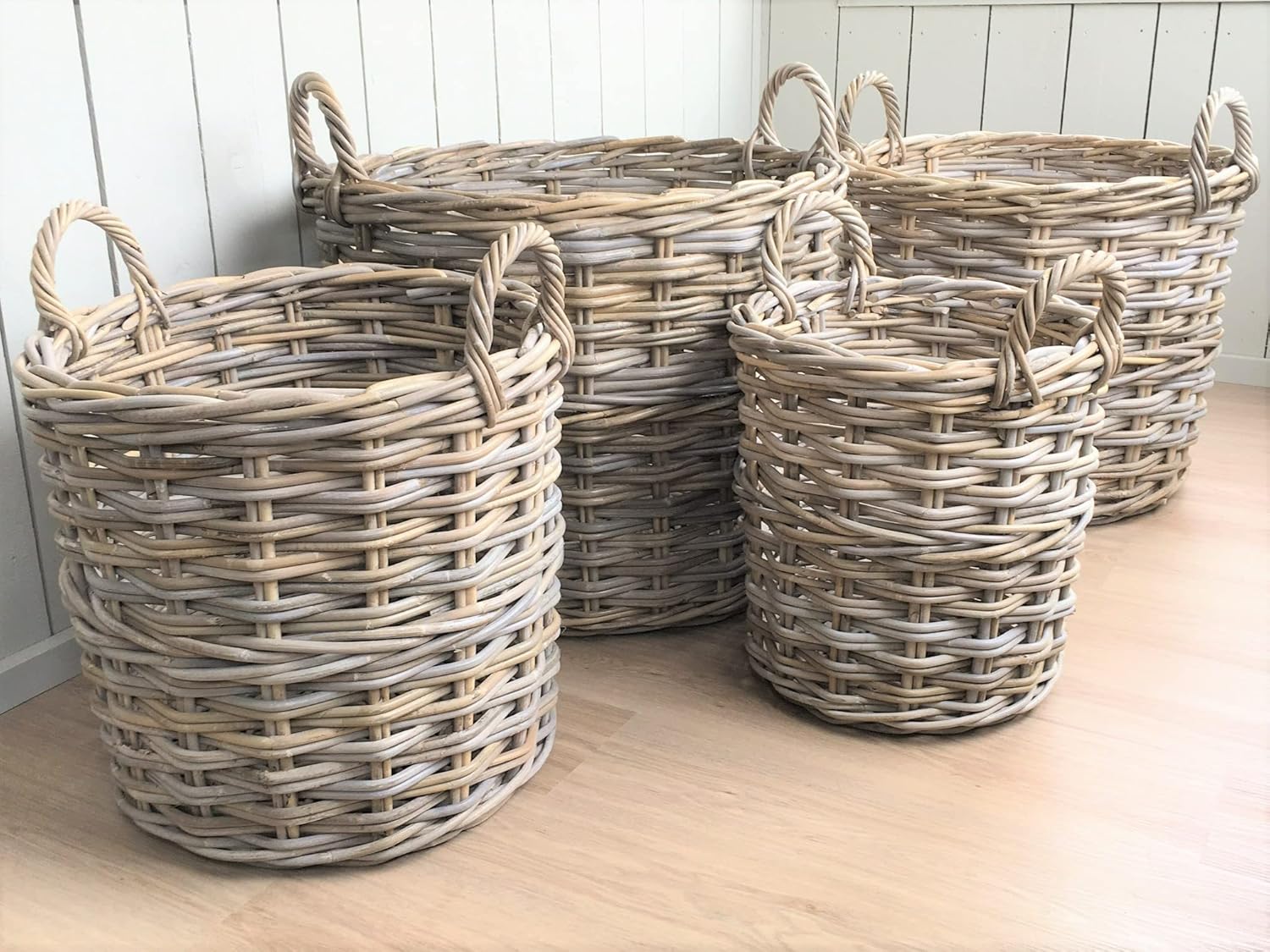 Round Wicker Log Storage Basket Grey and Buff Rattan Large : Amazon.co ...