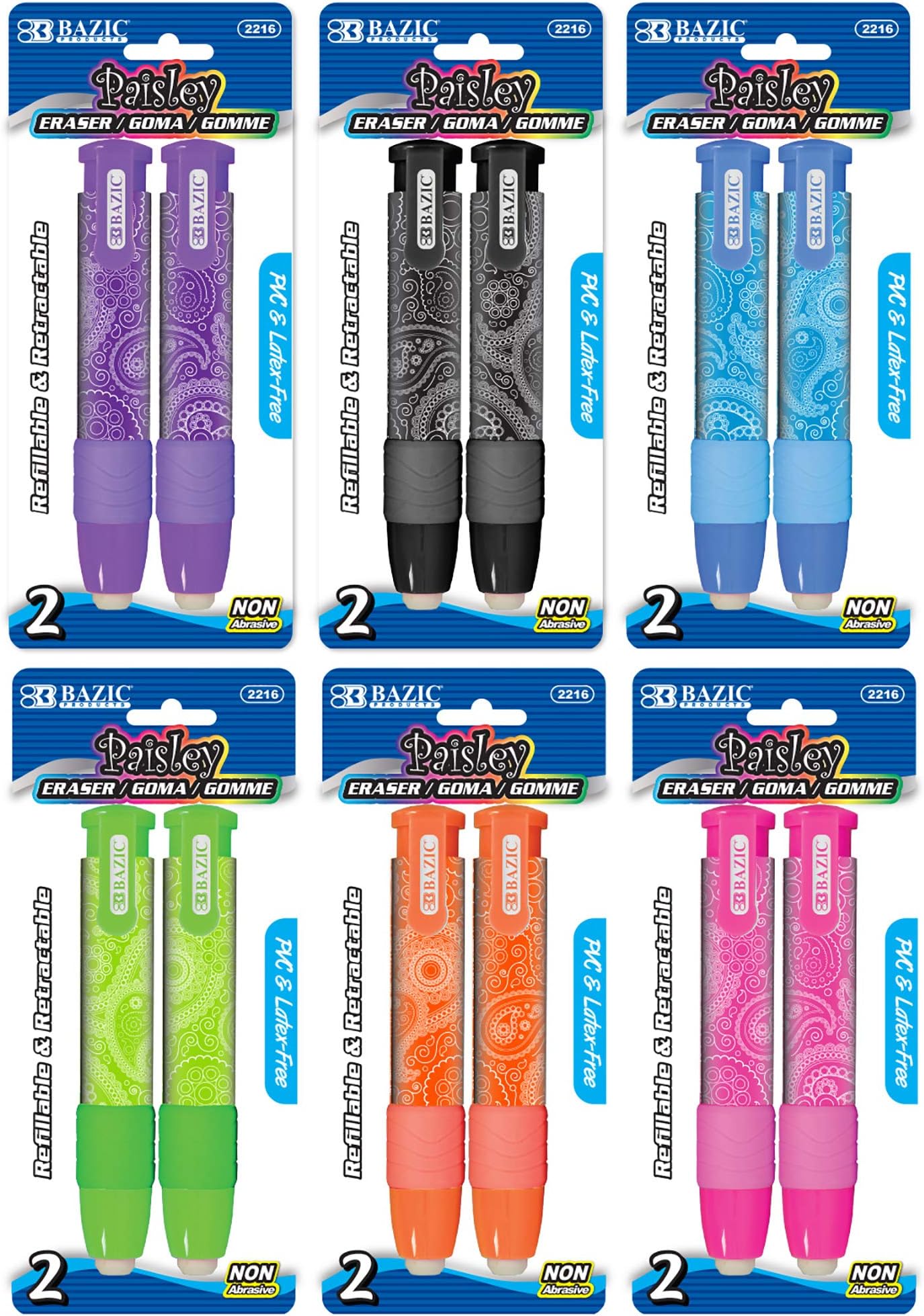 Amazon.com : BAZIC Paisley Retractable Stick Erasers (2/Pack) : Office ...