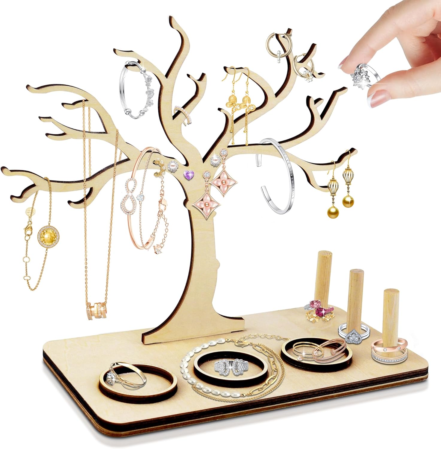 TAKULA Wooden Jewellery Stand, Multifunctional Jewellery Tree, for ...