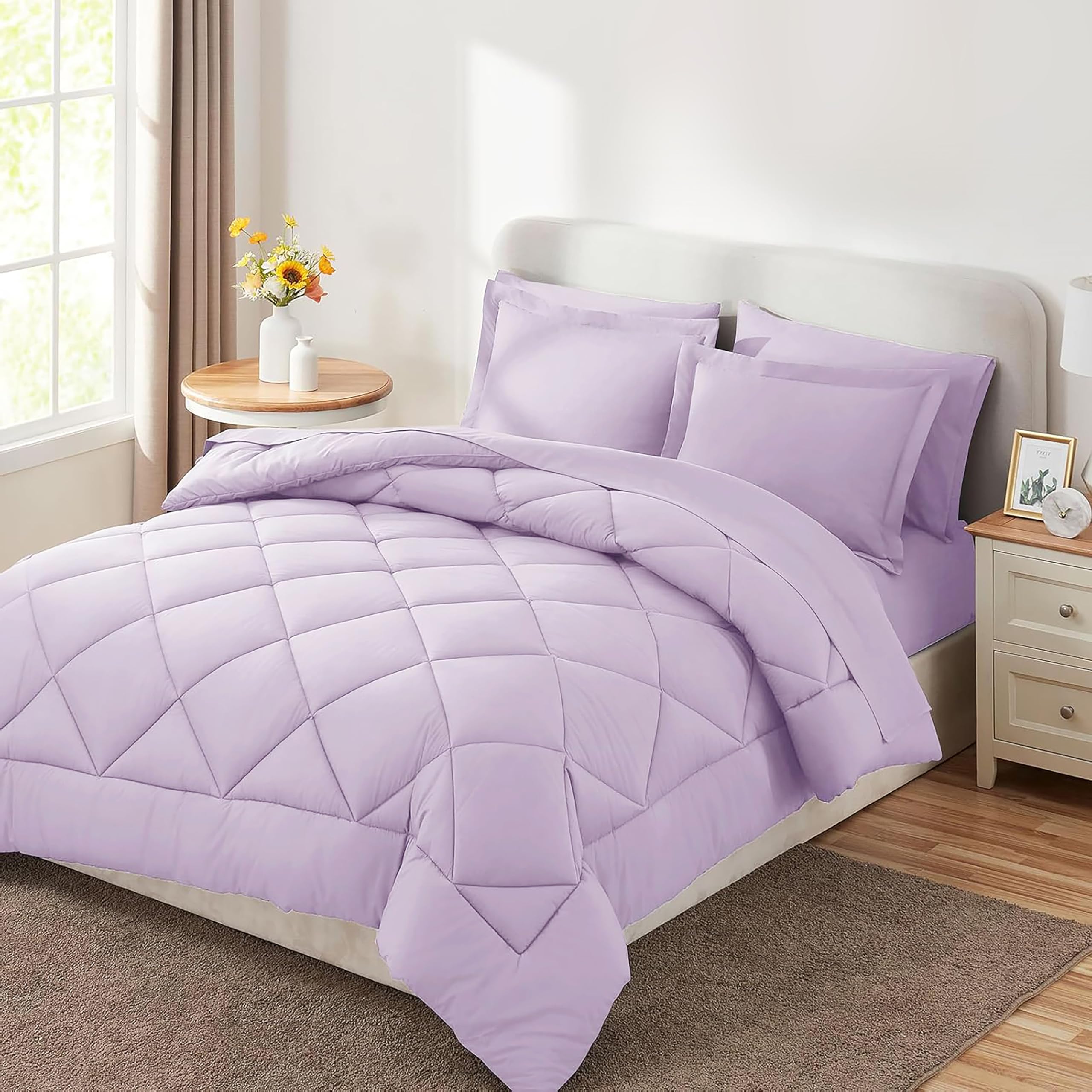 SLEEPDOWN Twin Comforter Set - 5 Pieces, Light Purple Twin Bed in a Bag ...