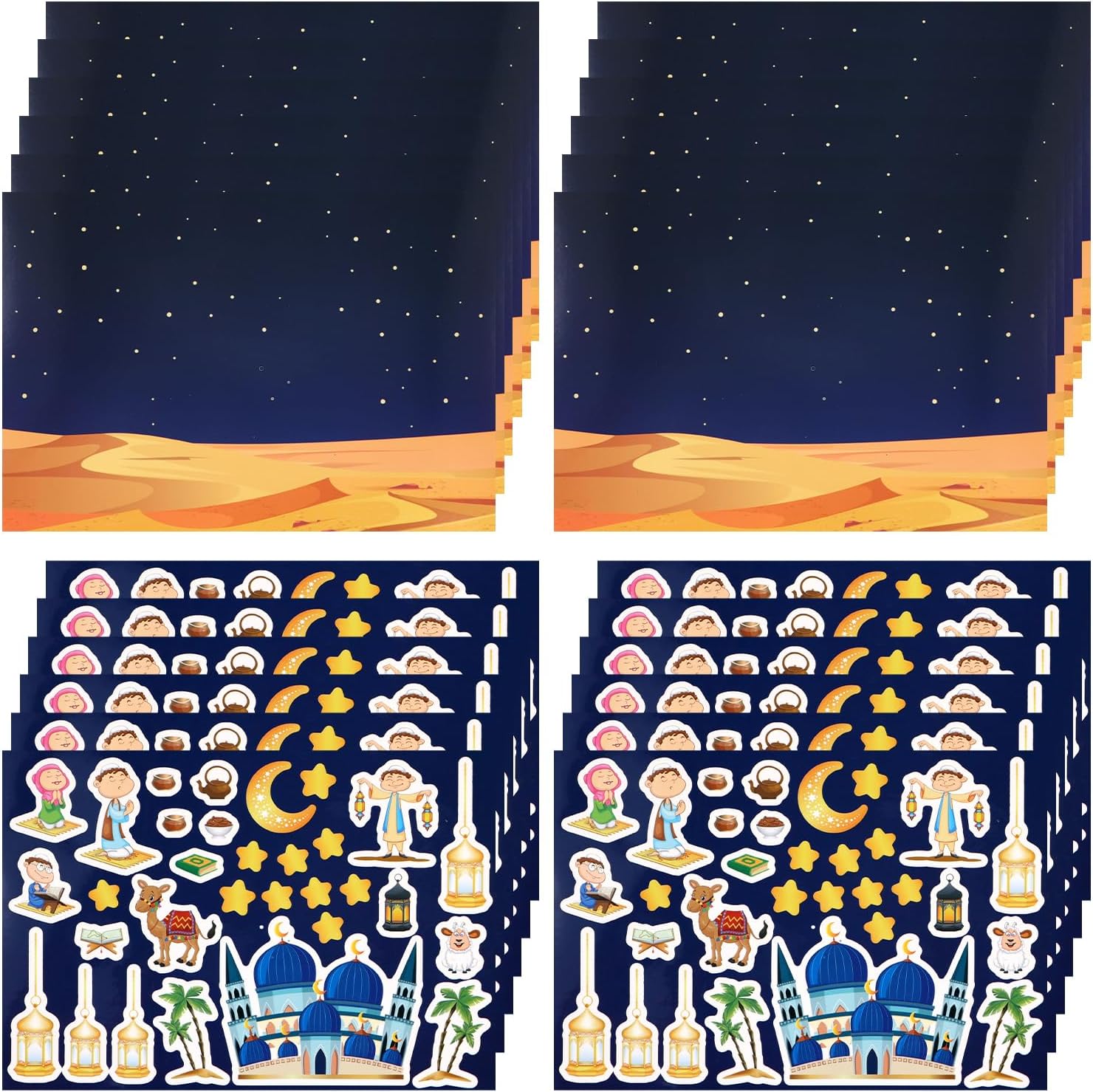 Amazon.com: 24pcs Eid Mubarak Stickers and Scene Card Boards, Islamic ...