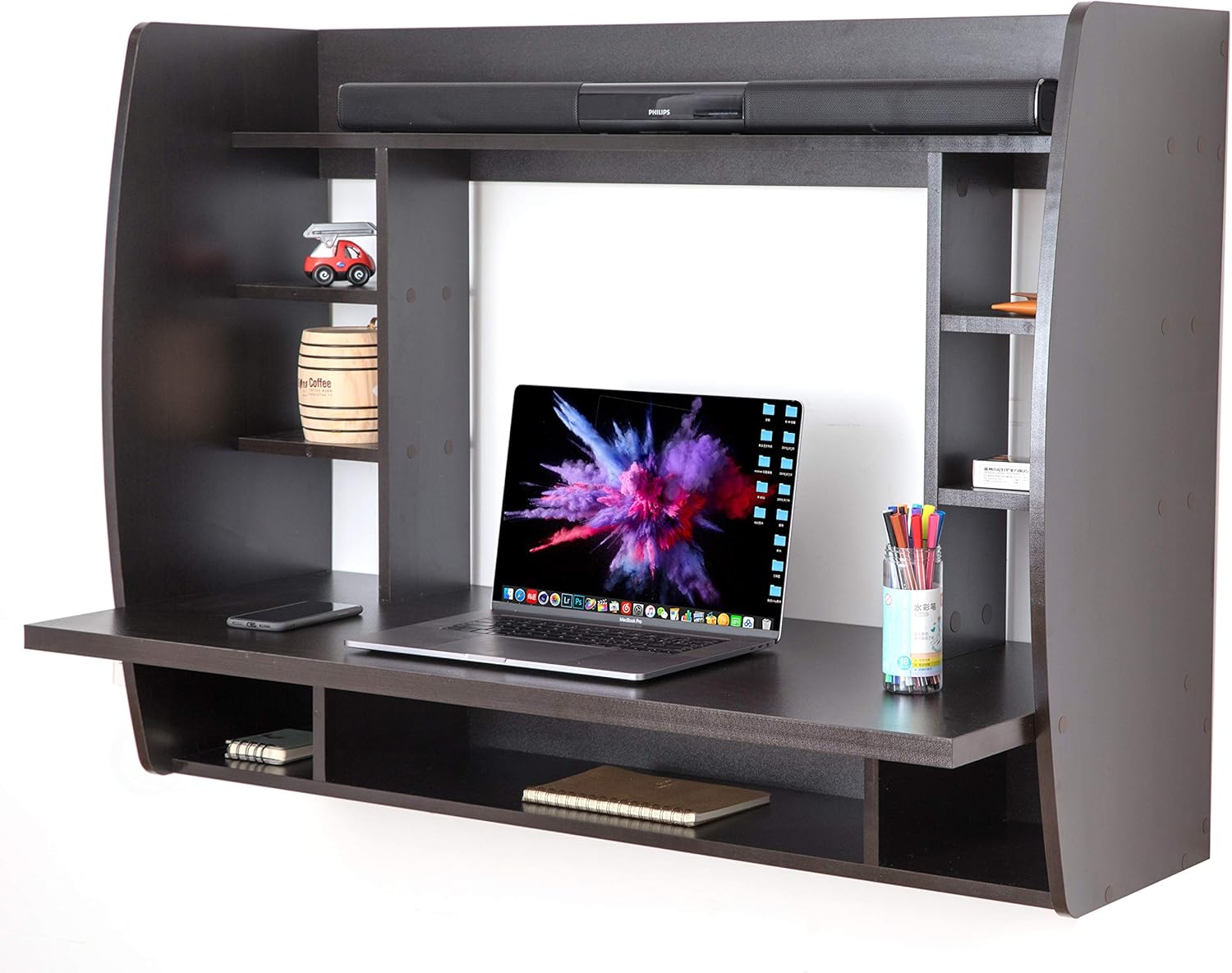 Amazon.com: Basicwise Wall Mount Laptop Office Desk with Shelves, Black ...