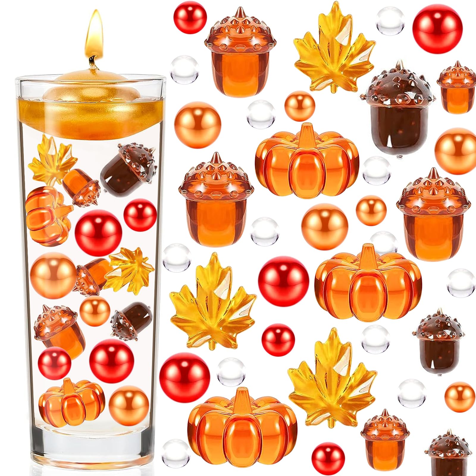 Amazon.com: FEICUIBEXI Fall Vase Filler Faux Bead Pumpkin Maple Leaves ...