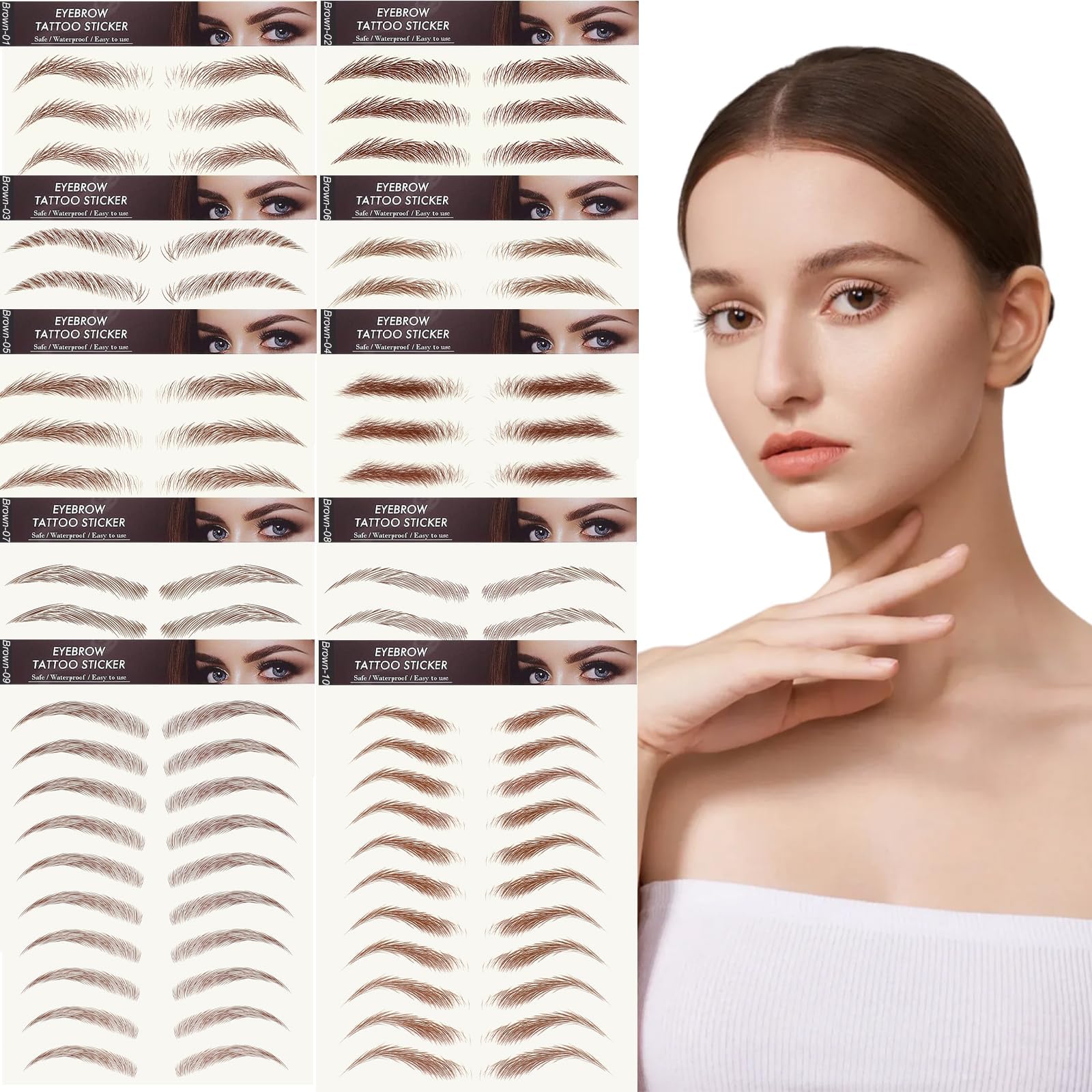 Amazon.com : 20 Sheets 196 Pairs Eyebrow Tattoo Stickers 4D Stickers ...