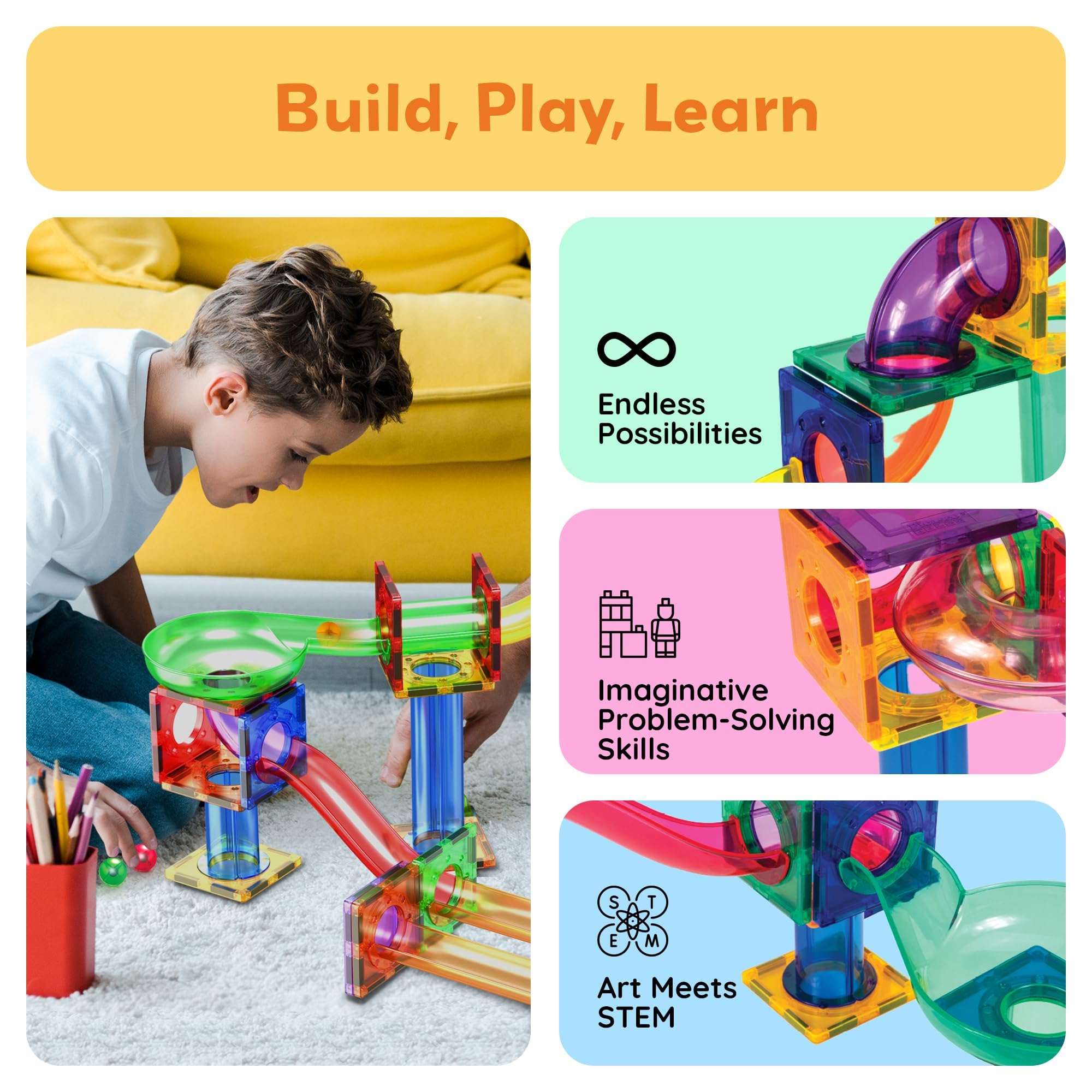 Snapklik.com : 50pcs Magnetic Tiles Marble Run For Kids Race Track Toy ...