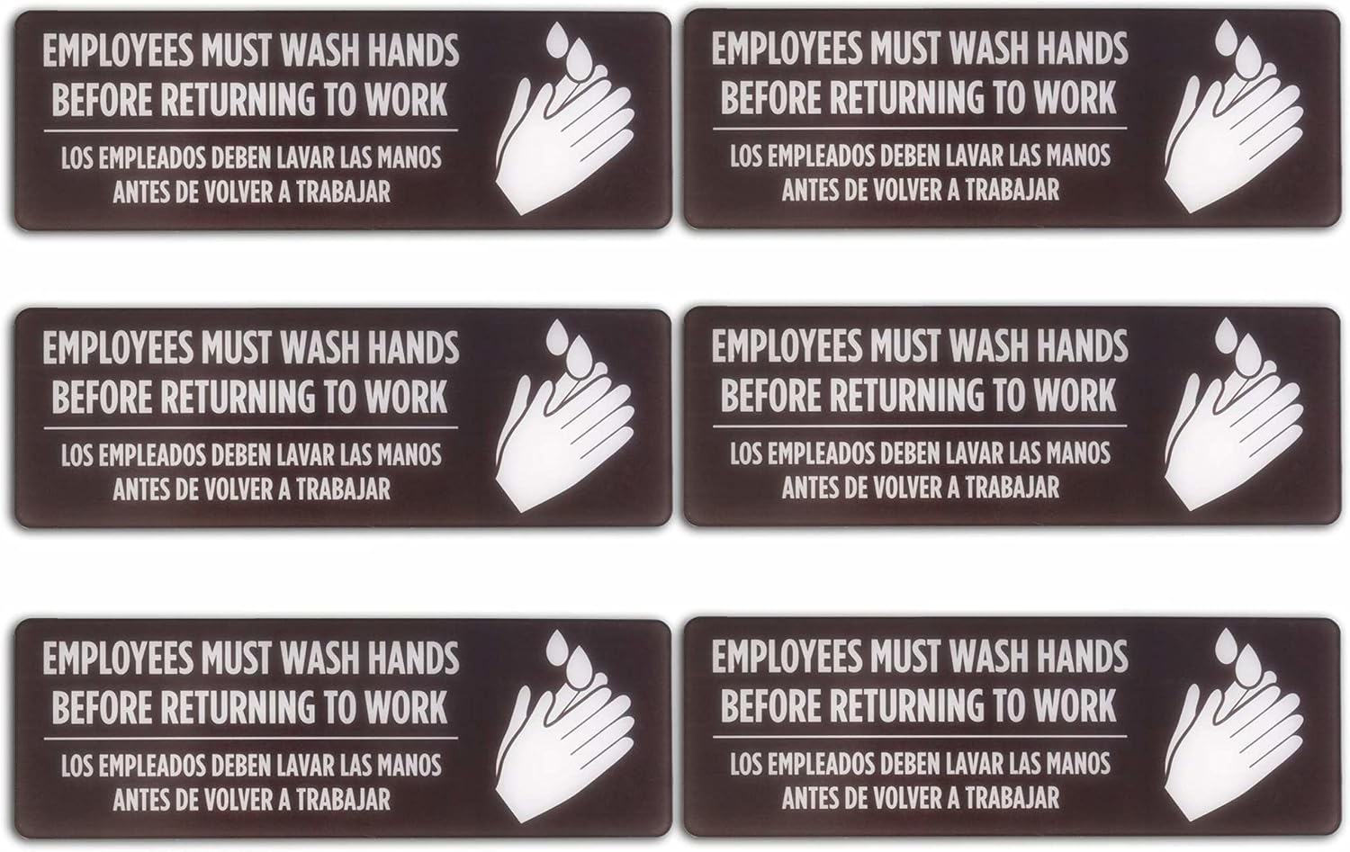 Amazon.com : Bilingual Hand Washing Signs, 6-Pack - Employees Must Wash ...