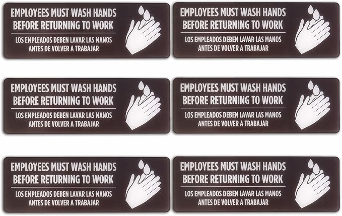 Amazon.com : Bilingual Hand Washing Signs, 6-Pack - Employees Must Wash ...