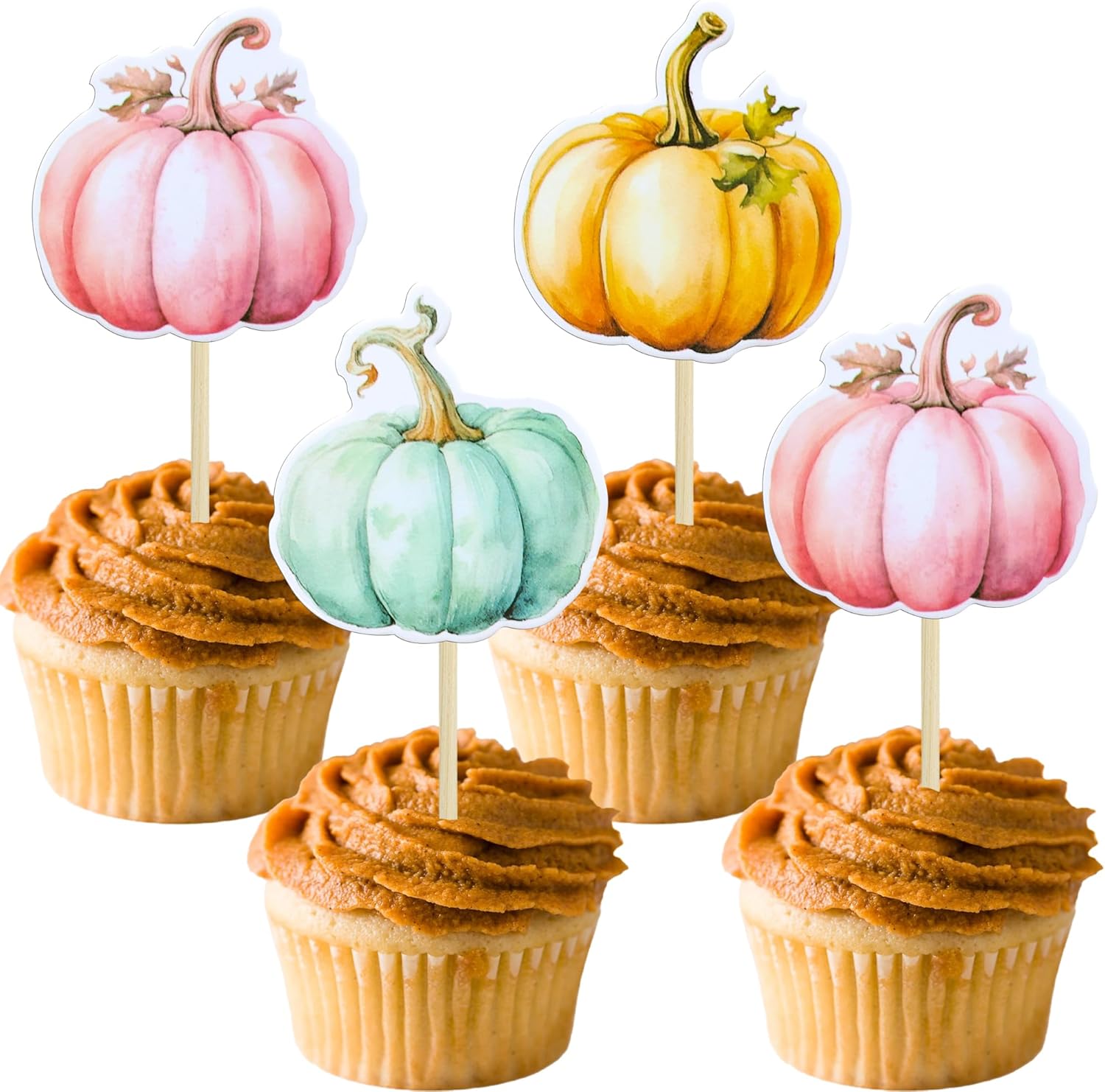 Amazon.com: Ephlyn 36Pcs Pumpkin Cupcake Toppers Fall Harvest Pumpkin ...