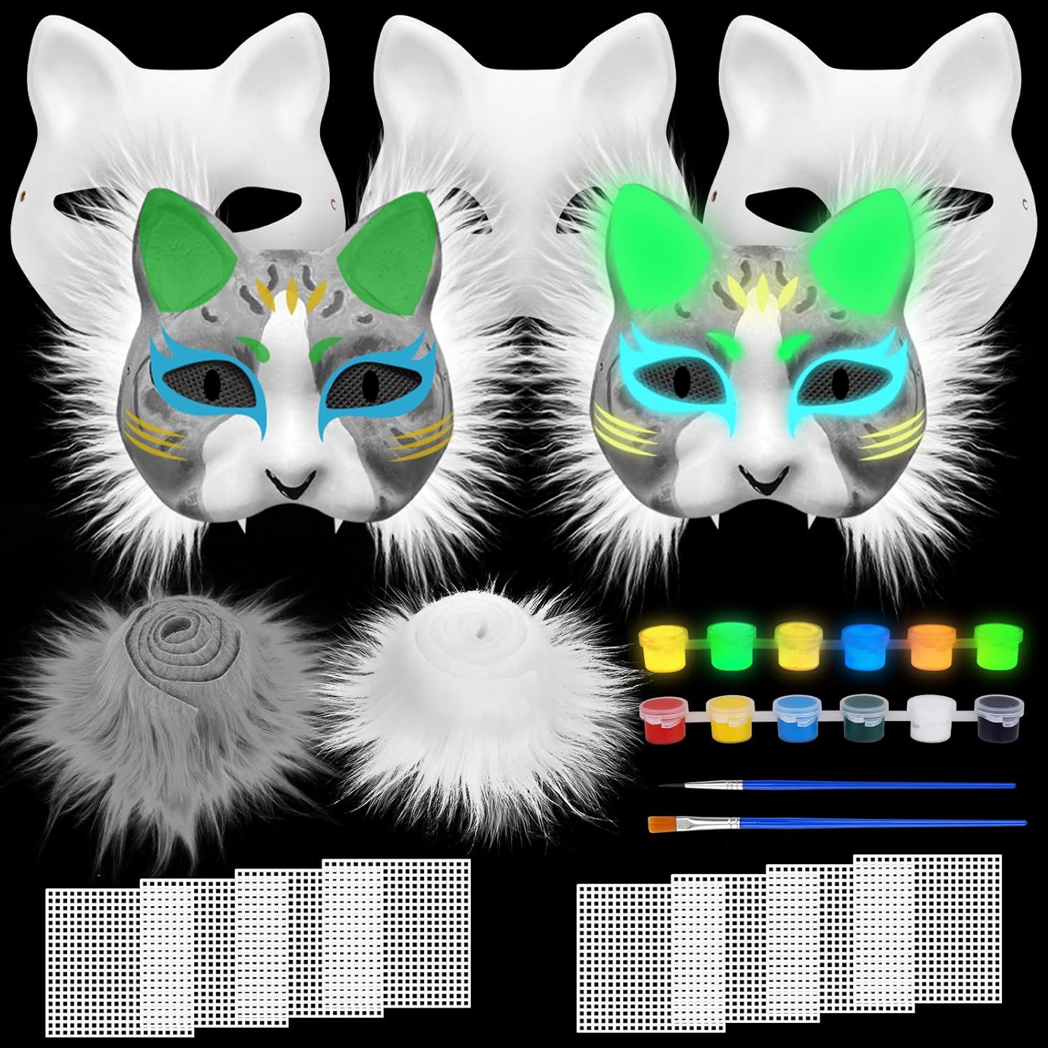 Amazon.com: Dreamtop 15Pcs DIY Glow Therian Mask Cat Kit Includes Blank ...