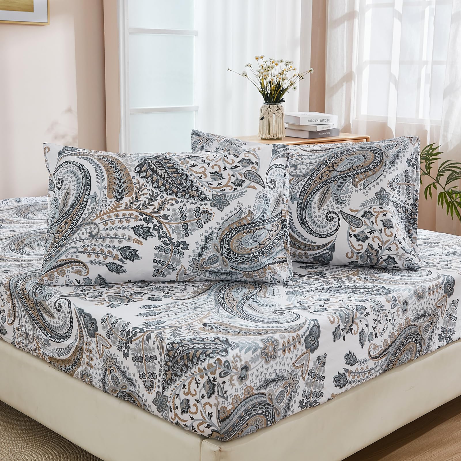 Amazon.com: Cozaline Blue and Grey Paisley Sheet Set Full Size 100% ...