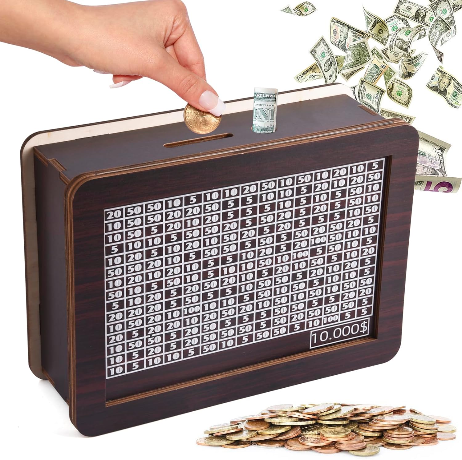 Amazon.com: Cash Vault Wooden Saving Box, Coin Bank for Boys and Girls ...