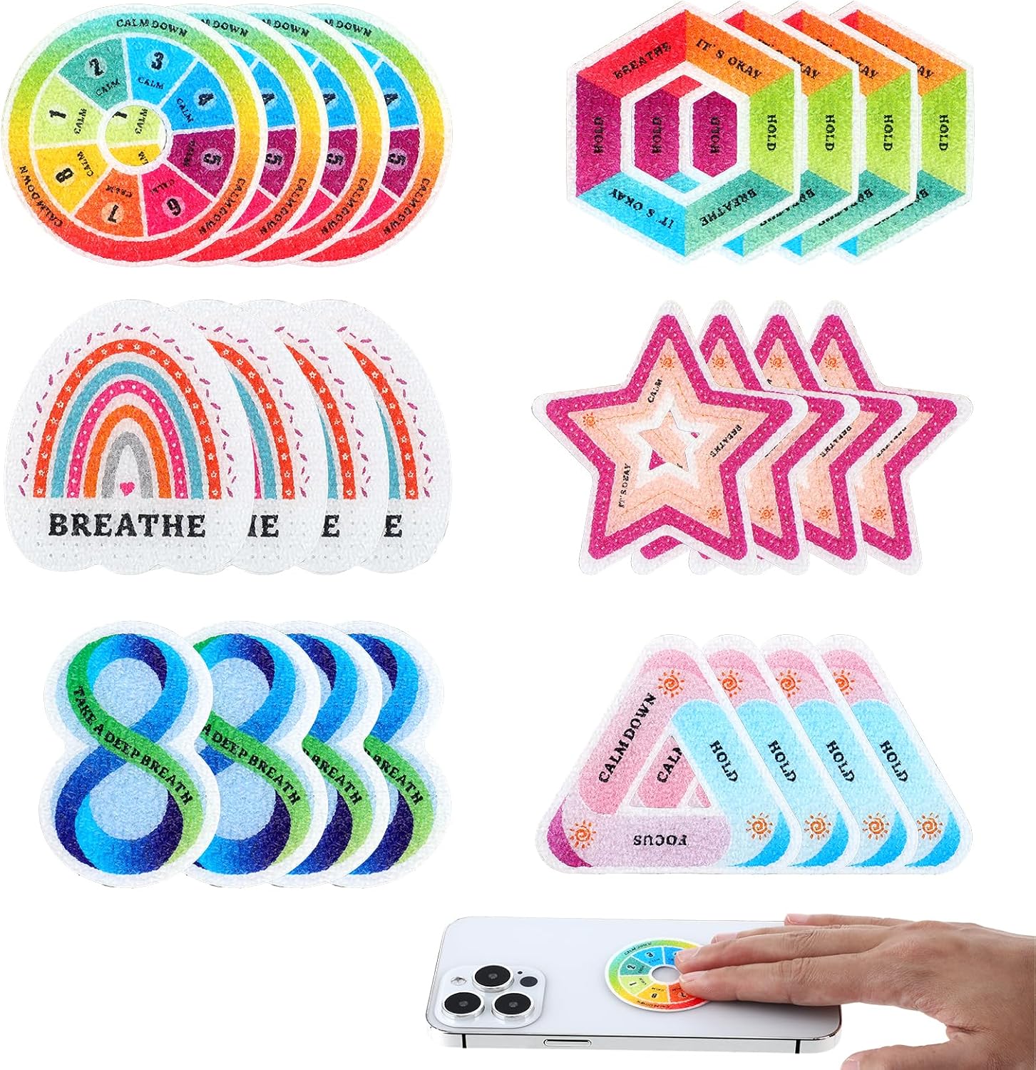 Bewudy 24 Pcs Calm Strips for Anxiety Sensory Stickers, 6 Styles Breath ...