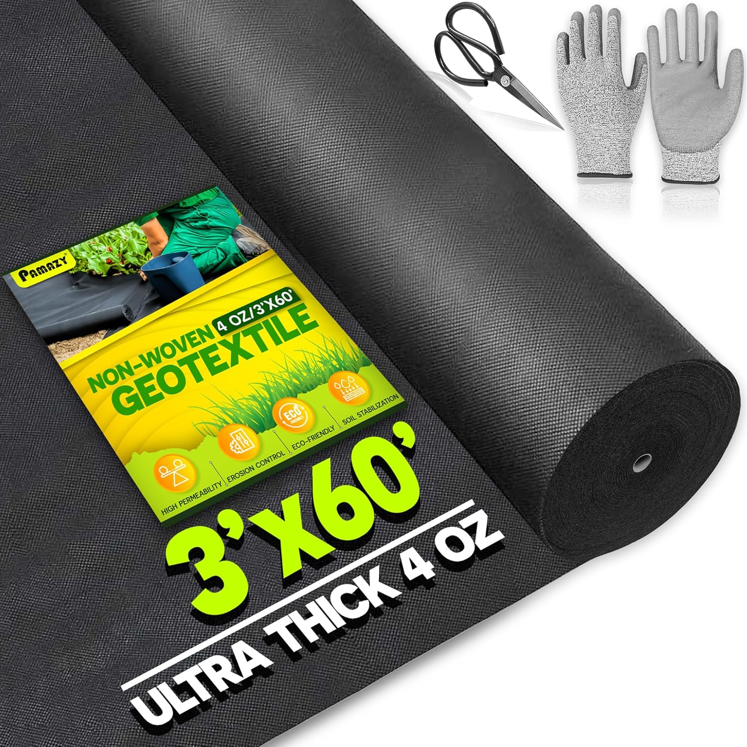 Amazon.com: PAMAZY [Premium] Non Woven 4oz 3ftx60ft Geotextile Fabric ...