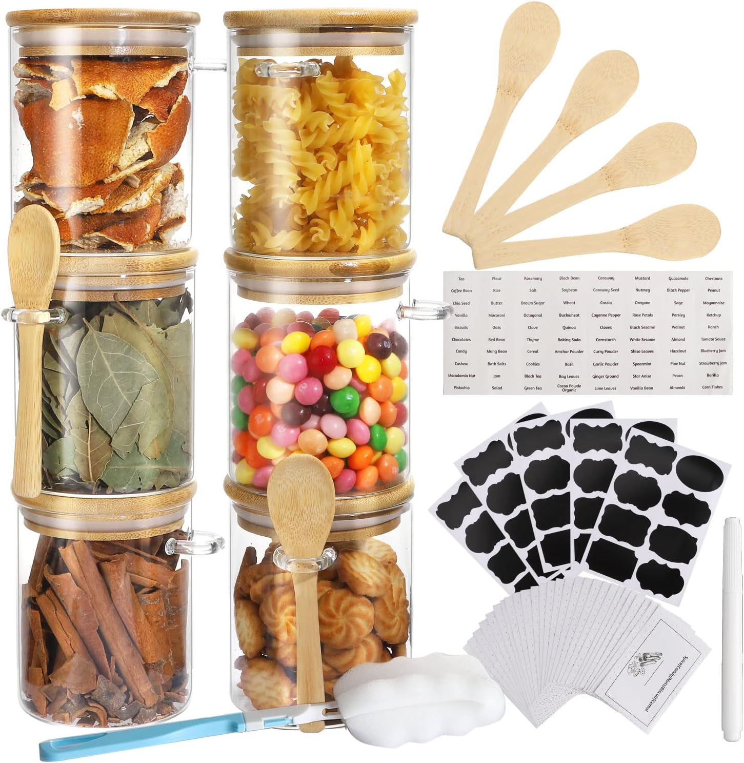 Amazon.com: CZSZYGHBAO 6 Pack Glass Jars with Bamboo Lid and Spoons ...