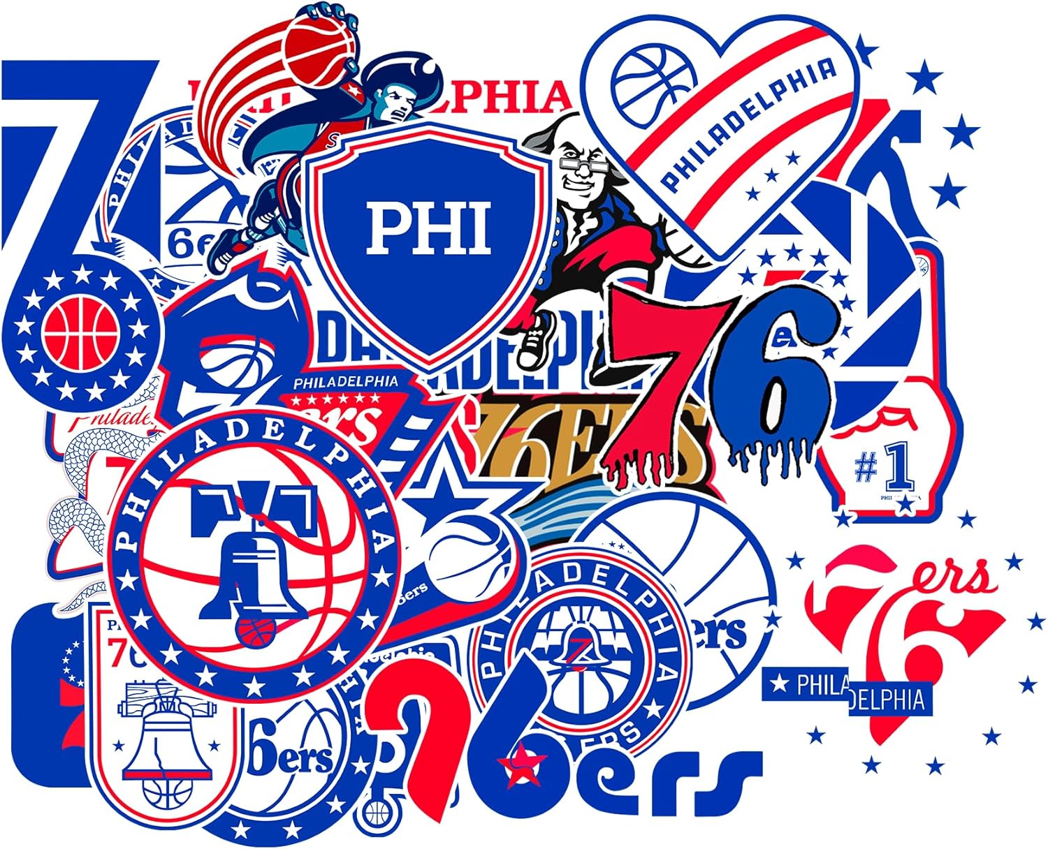 Amazon.com: 25 PCS Philadelphia American 76ers Basketball Stickers for ...