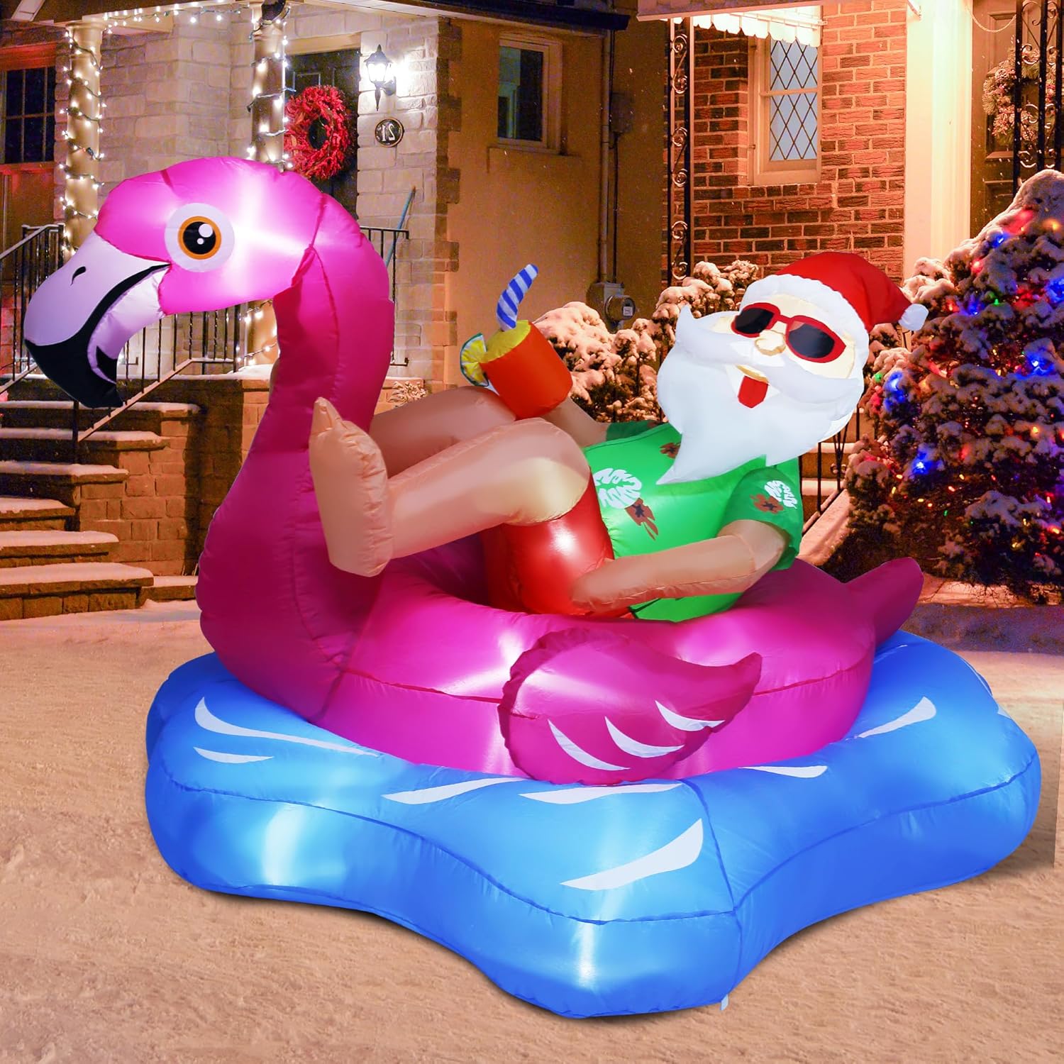 Funflatable 8 FT Hawaiian Santa on Flamingo Pool Float Christmas ...