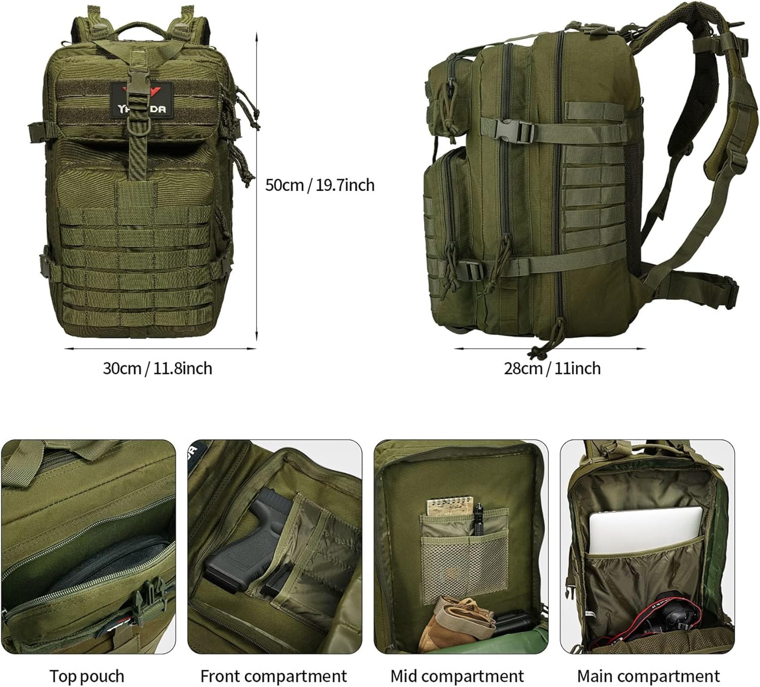 BOMTURN Tactical Military Backpack Molle Bag 45L Waterproof Large ...