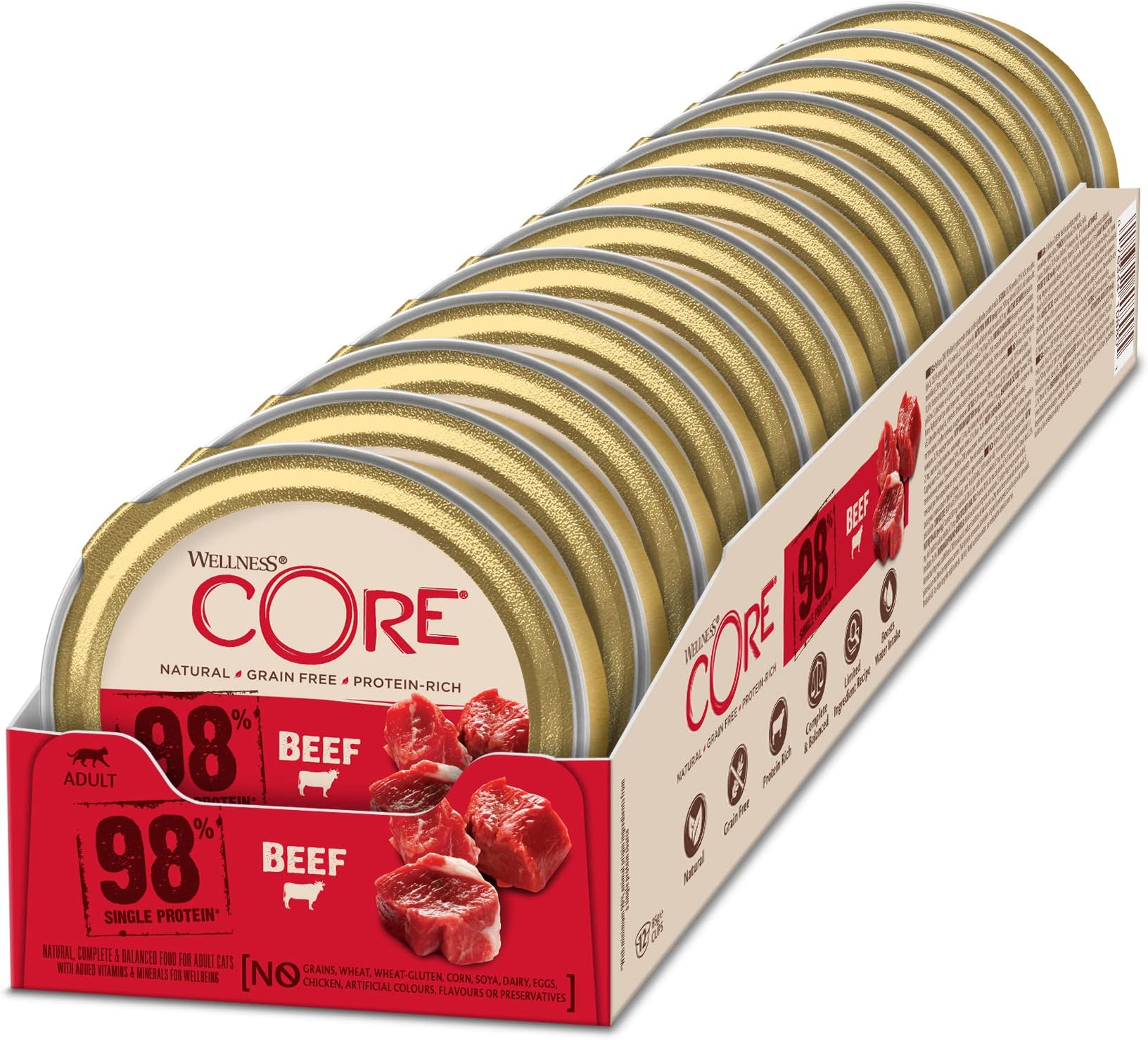 Wellness CORE 98 Percent, 12 x 85g, Beef, Wet Cat Food, Chunky Cat Pate ...