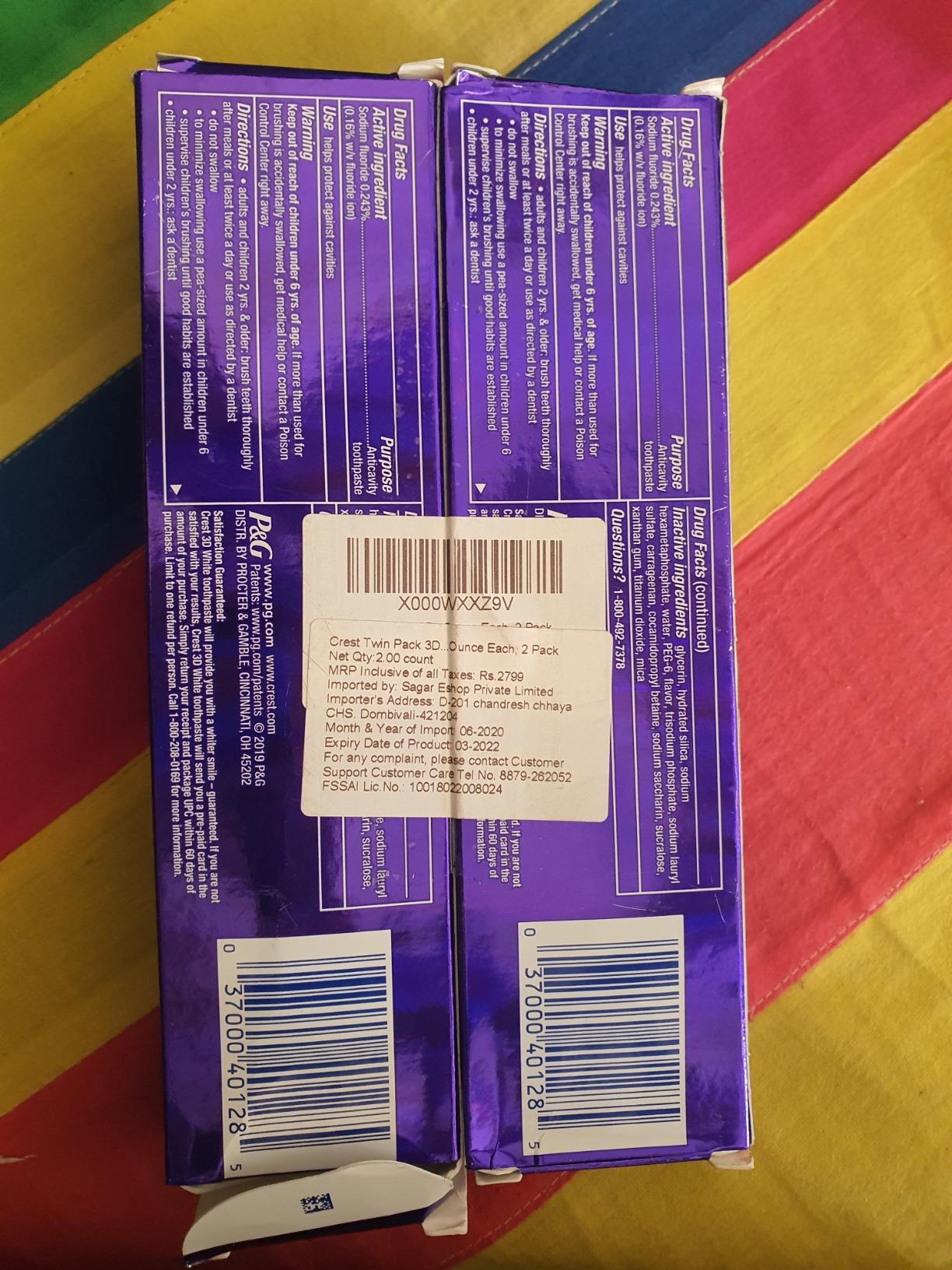 Crest Twin Pack 3D White Luxe Glamorous White Multi Action Toothpaste ...