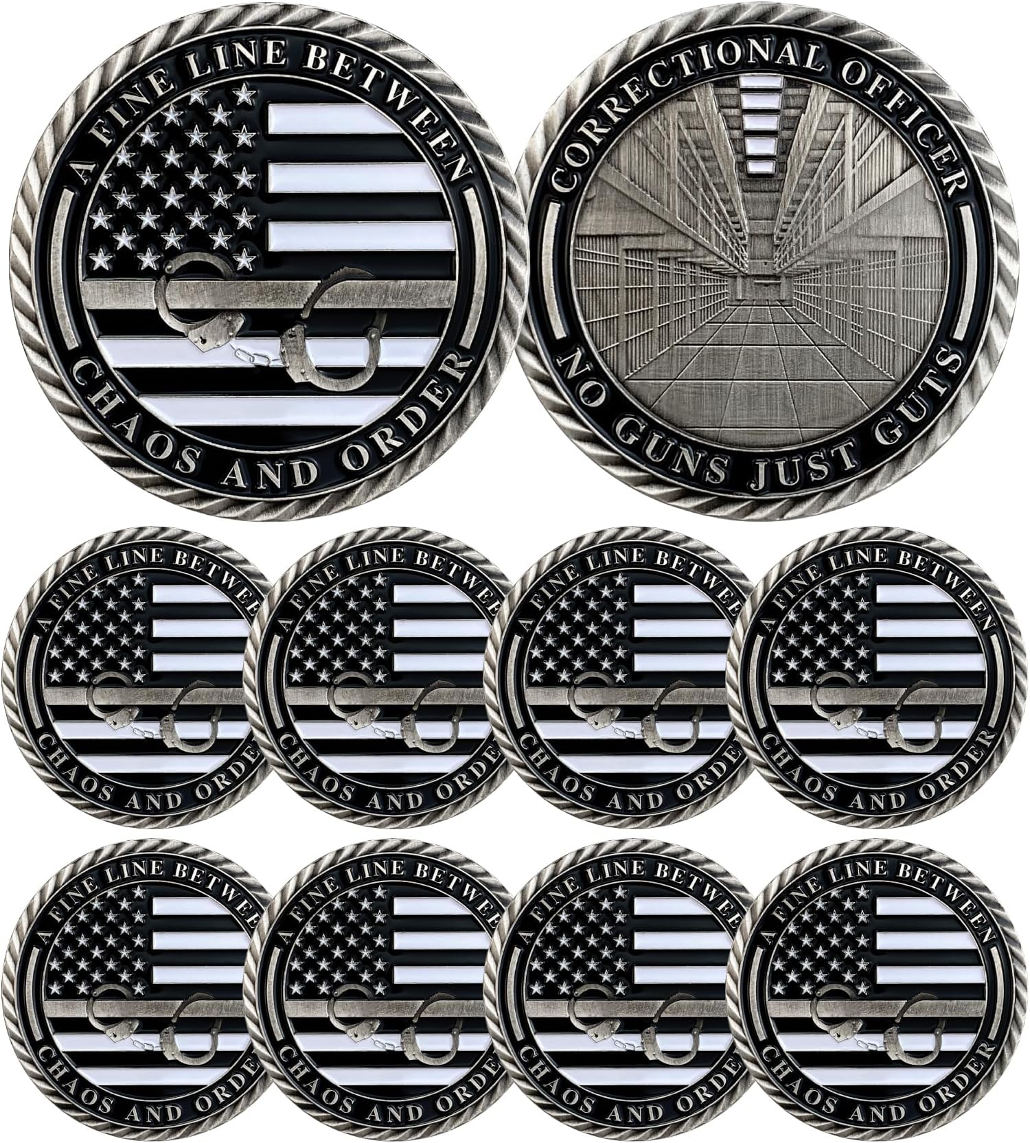 Amazon.com : 10Pcs Thin Gray Line Coin, Correctional Officer Silver ...