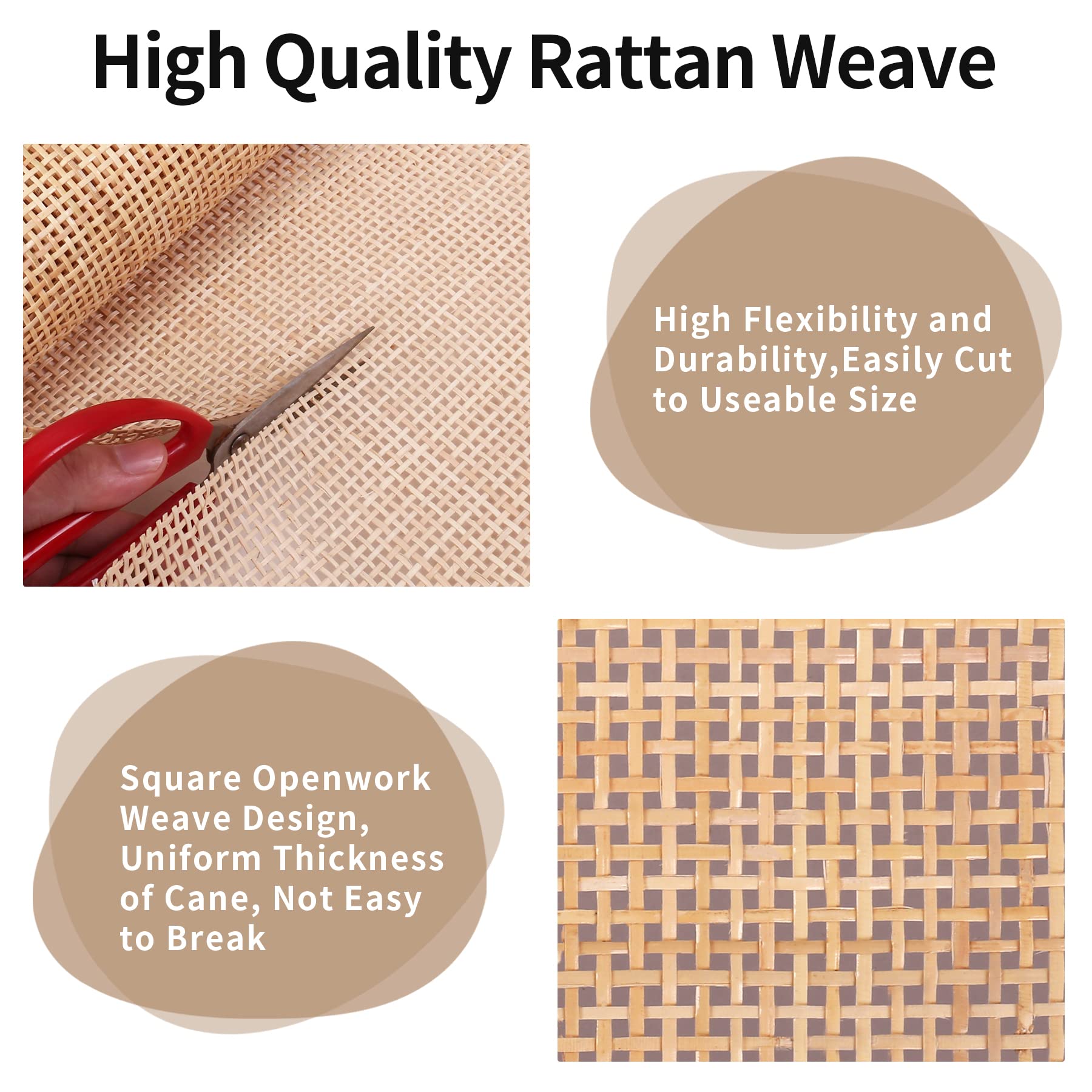 Snapklik.com : 24" Width Natural Square Cane Webbing 5Feet, Rattan ...