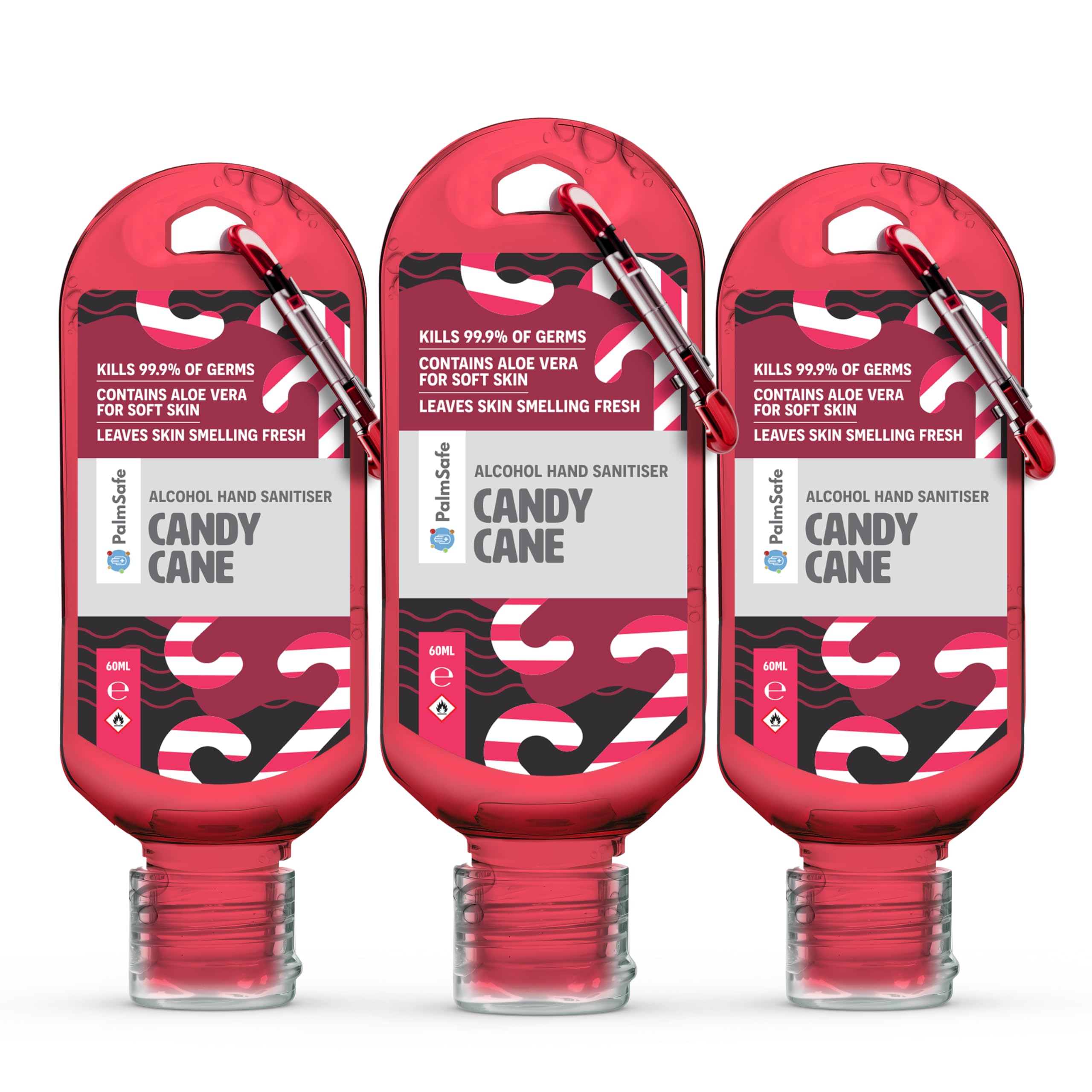 Palm Safe Candy Cane 3 Pack 60ml Anti Bacterial Premium Hand Sanitiser ...