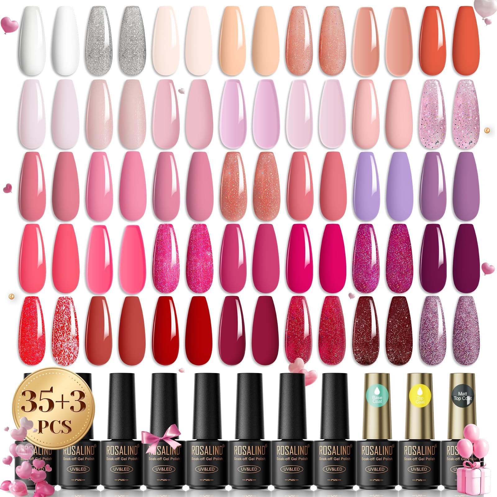 Amazon.com : ROSALIND Glitter Gel Polish Set, 20 Colors Hot Pink ...