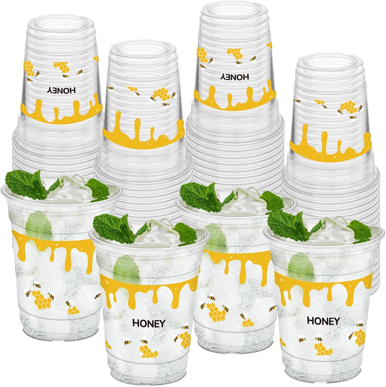 Amazon.com: HYMENEX 50 Pcs Honey Bee Cups, 12 oz Bee Party Clear ...