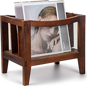 Amazon.com: Sintuff Wood Magazine Holder with Netting Side Panels 3 ...