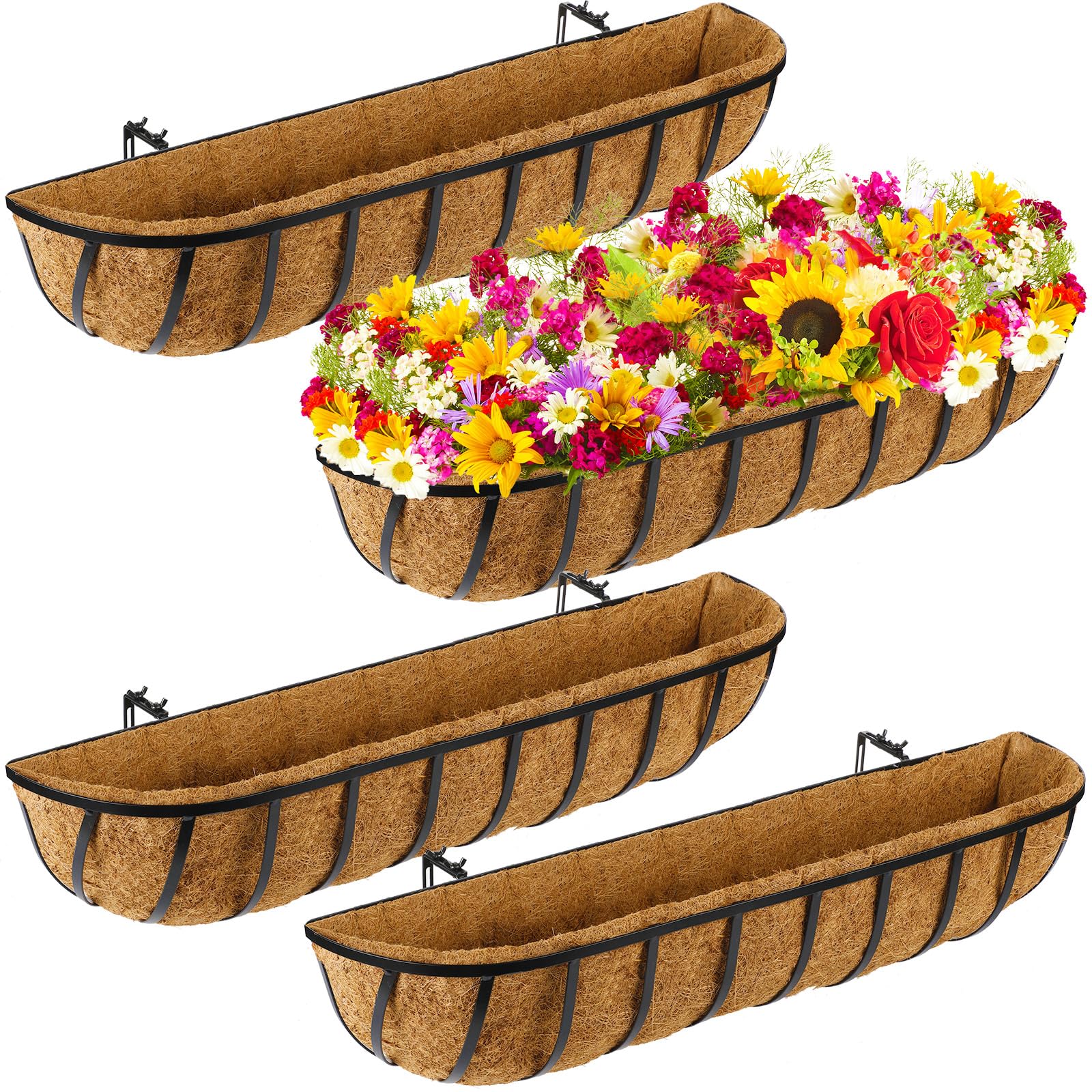 Tessco 4 Pieces Window Baskets with Coconut Liner 36 Inch Window Deck ...