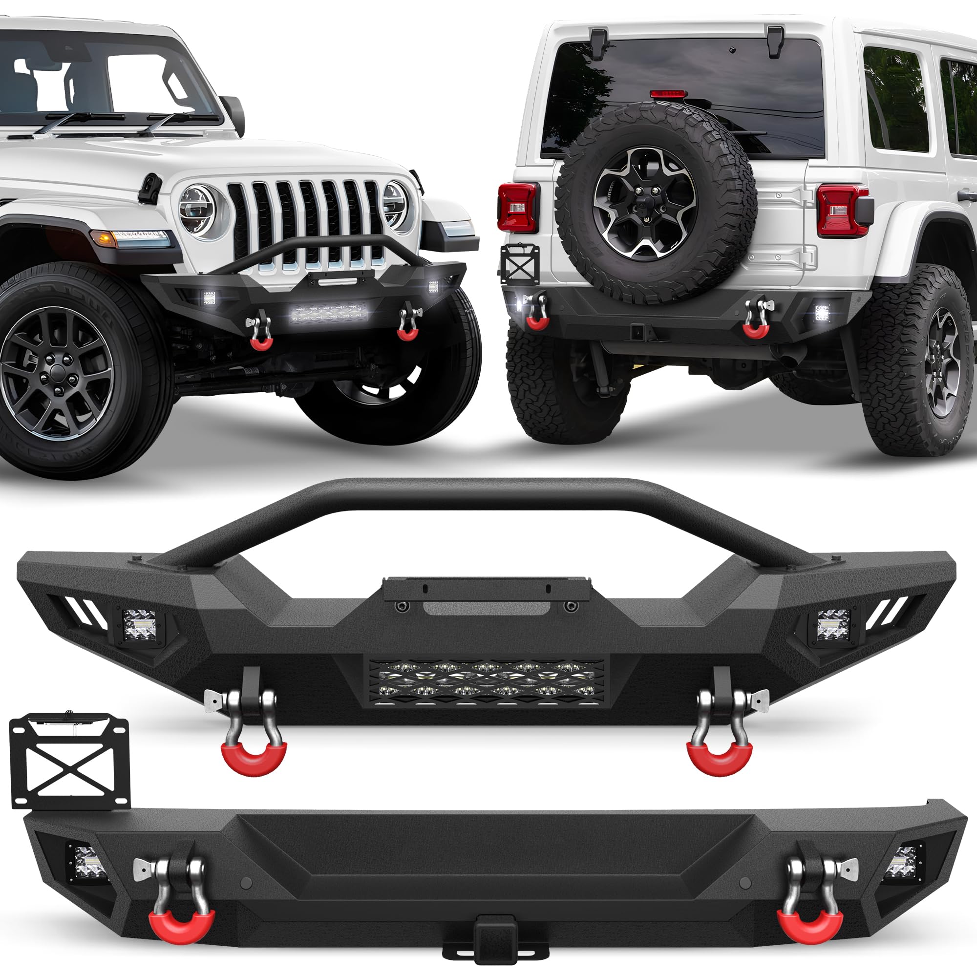Amazon.com: LONGSUN Front & Rear Bumper Set for 2019-2024 Jeep Wrangler ...